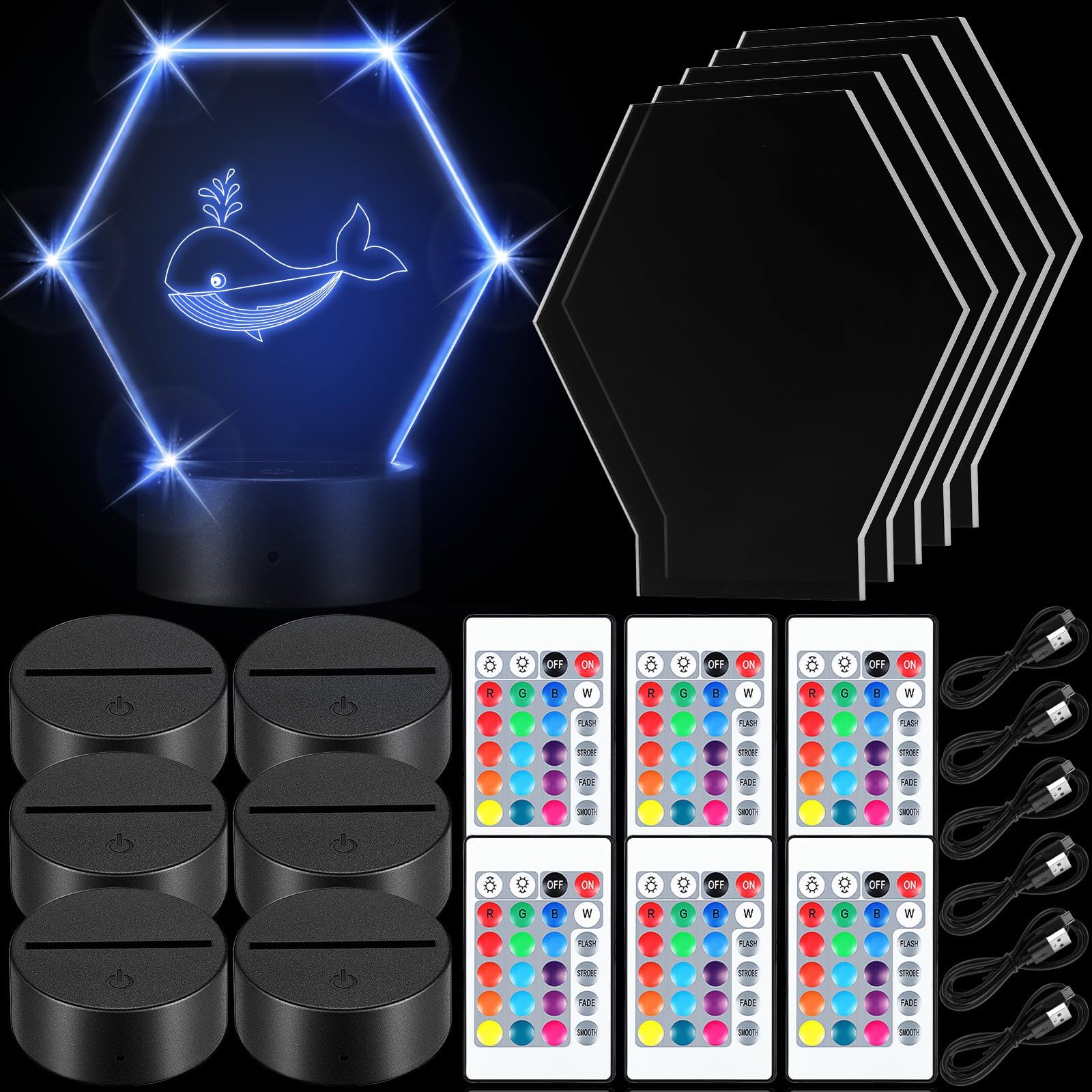 Honoson 6 Sets 3D Night LED Light Lamp Bases Including 6 Light Display ...