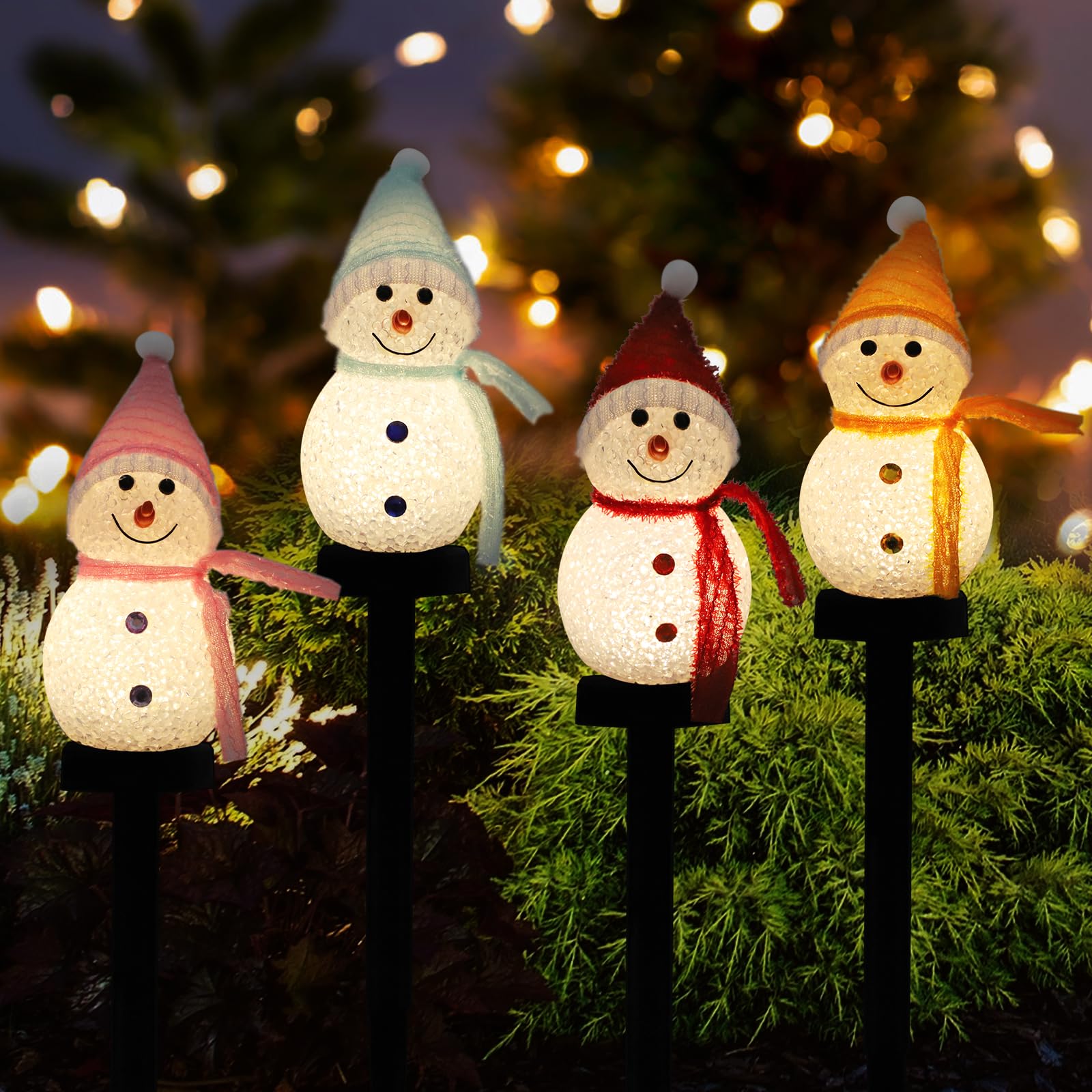 Solar Garden Lights 4 Count Outdoor Decorative Snowman Lights ...