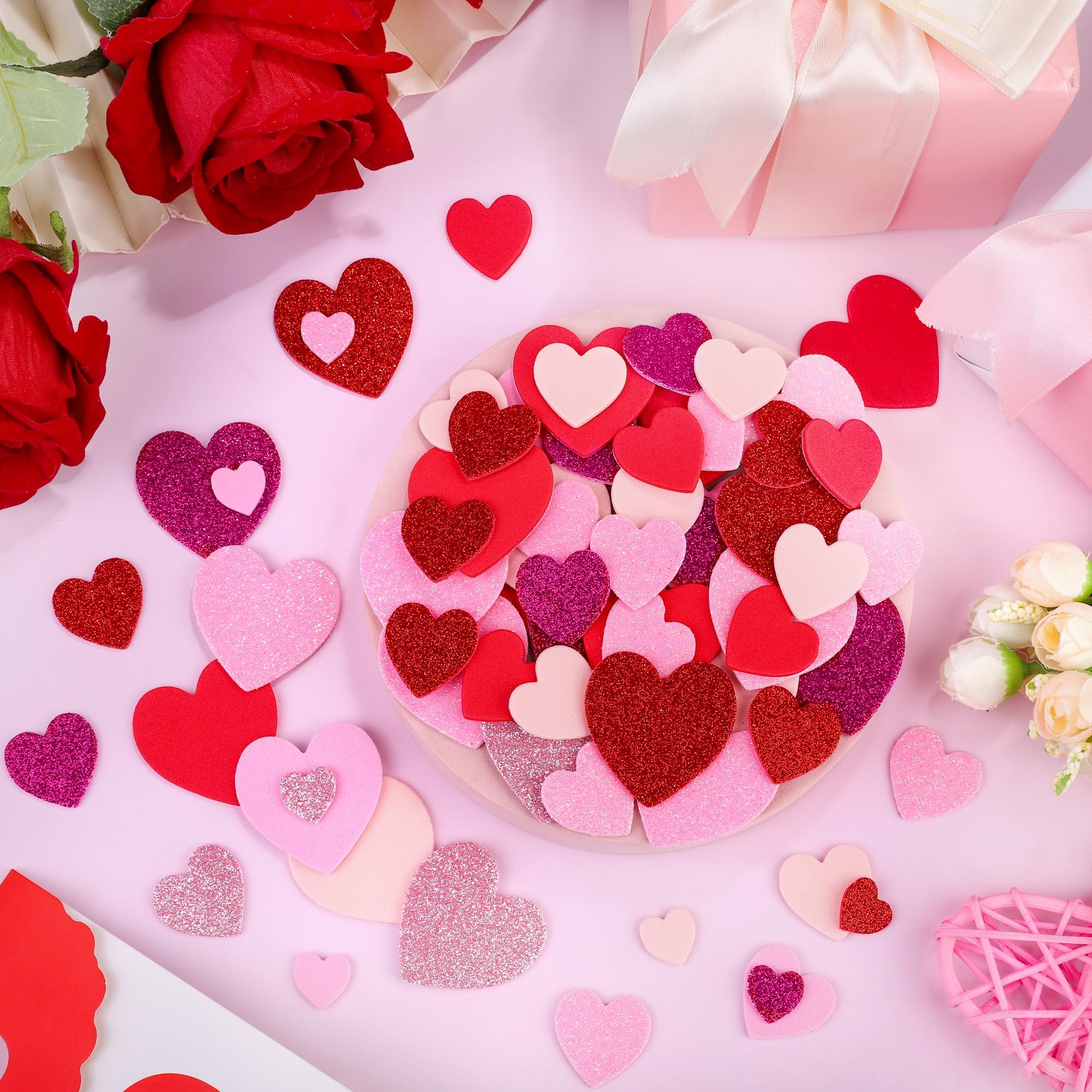 Snapklik.com : 600 Pieces Valentine Foam Heart Stickers Pink Red Self ...