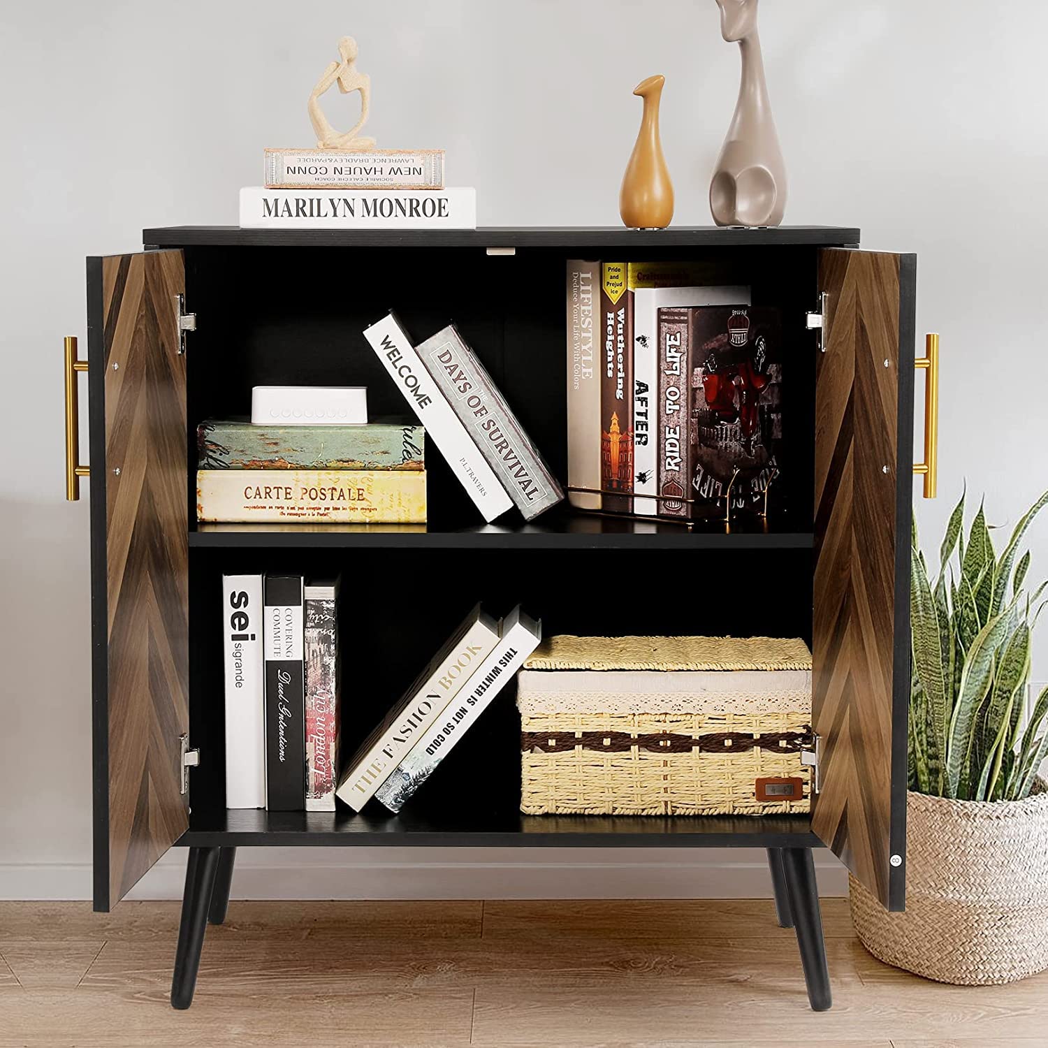 AMZOOM Black Accent Cabinet with 2 Doors, Small Storage Cabinet with ...