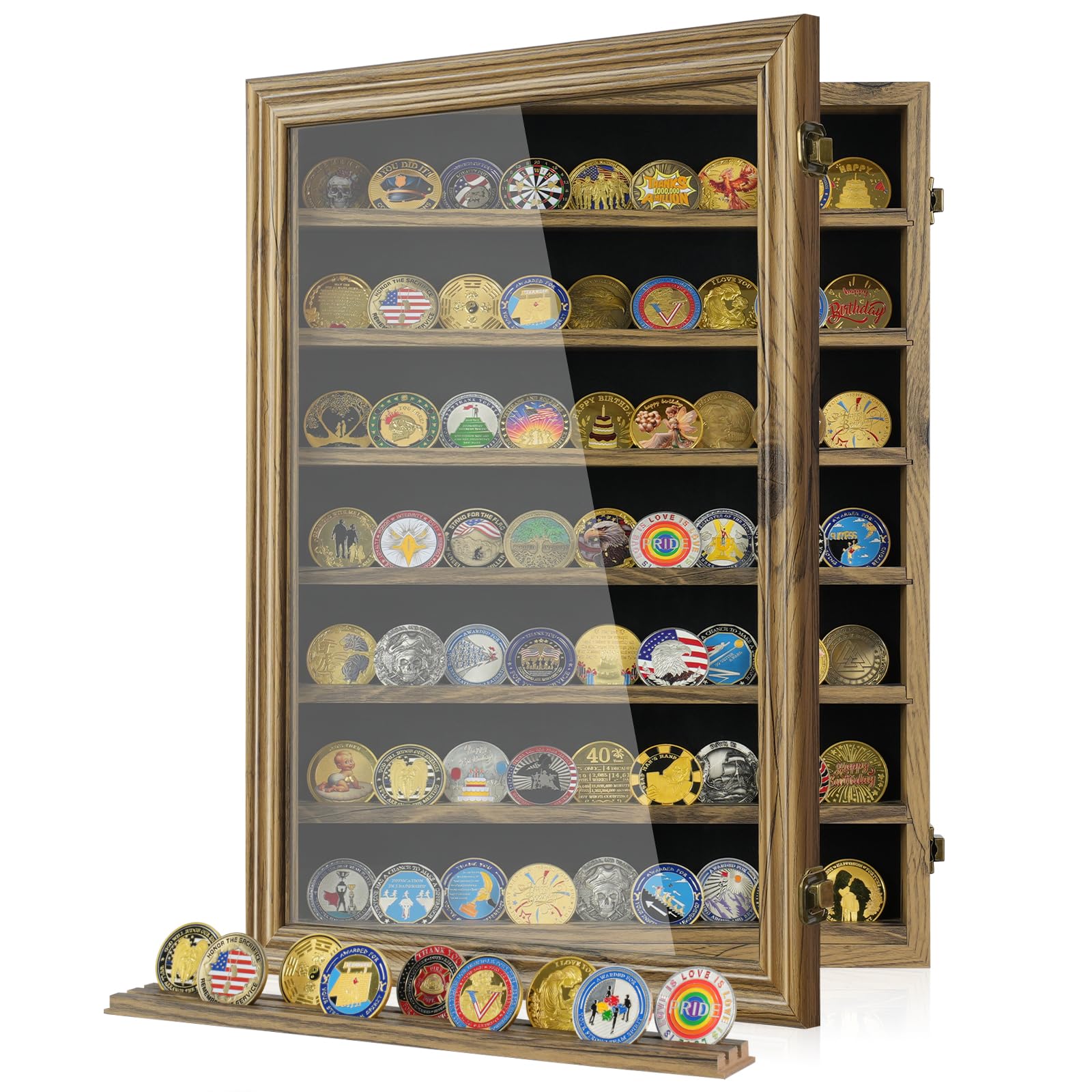 Buy 7 Rows Challenge Coin Holder Display Cabinet with HD Tempered Glass ...