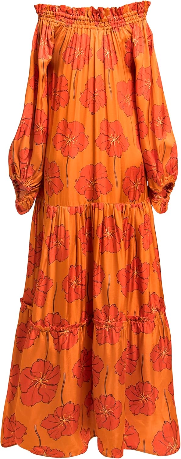 Amazon.com: Sensi Studio, Strapless Balloon Sleeve Maxi Dress, X-Small, Maxi Flores Orange Print ...