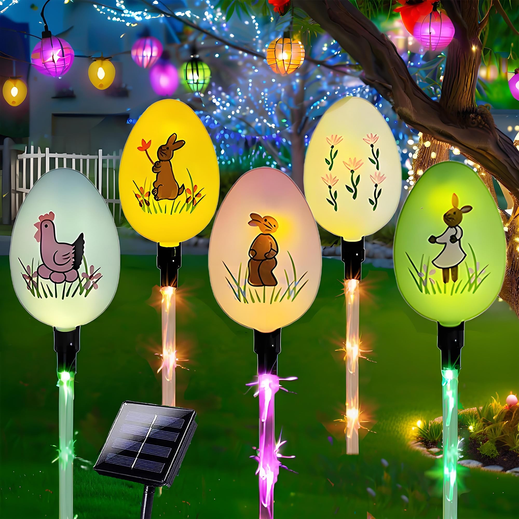 Amazon.com : 32ft 40 LED Solar Easter Eggs Stake Lights 8 Modes Solar ...