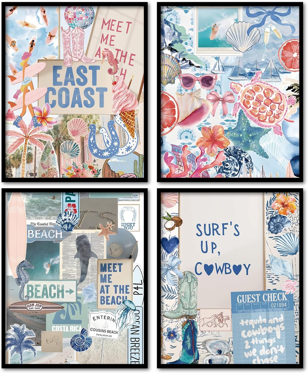 Amazon.com: KDHTY Coastal Preppy Beach Wall Art Prints, 4 Pcs 8x10 ...