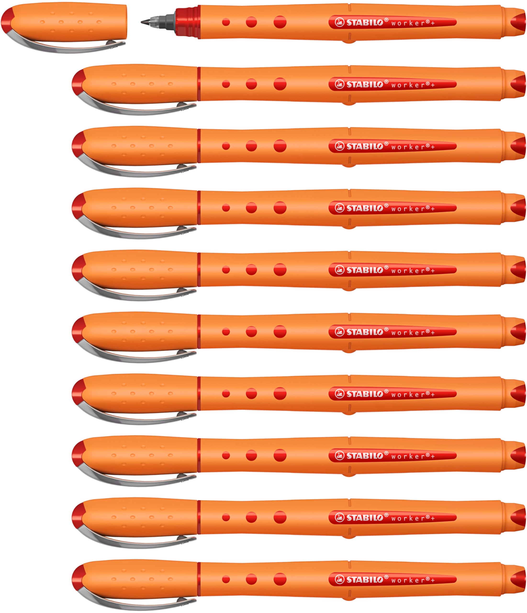 STABILO Rollerball worker+ Medium - Box of 10 - Red : Amazon.co.uk ...