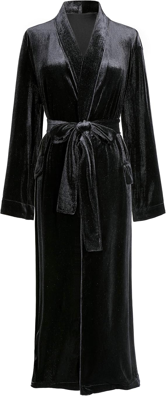 PRODESIGN Women's Long Velvet Robe Soft Warm Bathrobe with Shawl Collar ...