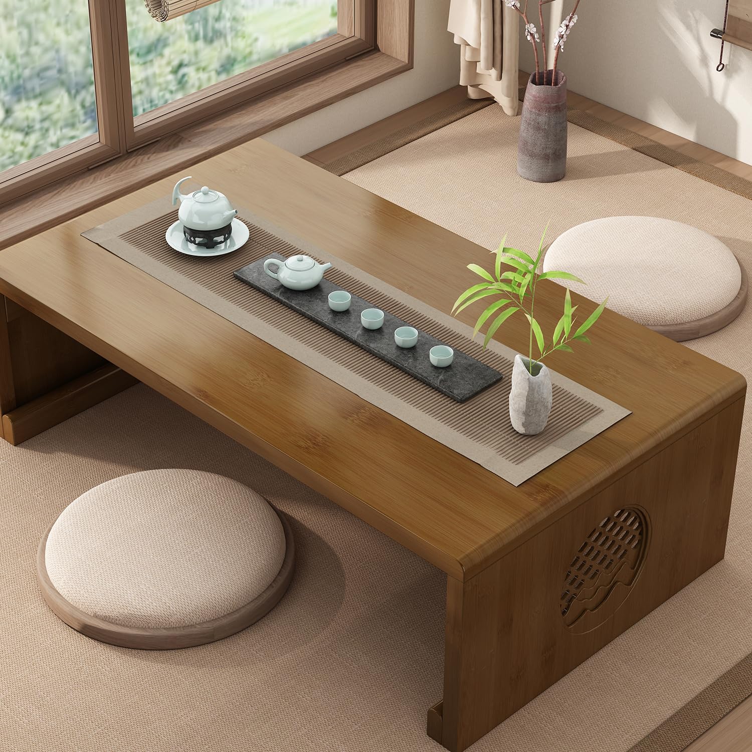 Amazon.com: tonchean Japanese Coffee Table 39.39x19.68x15.75in Foldable ...