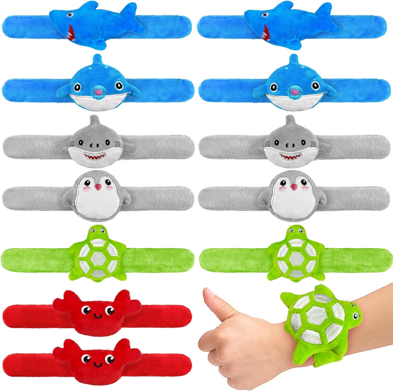 Amazon.com: 12 PCS Stuffed Ocean Animal Slap Bracelets Plush Animal ...