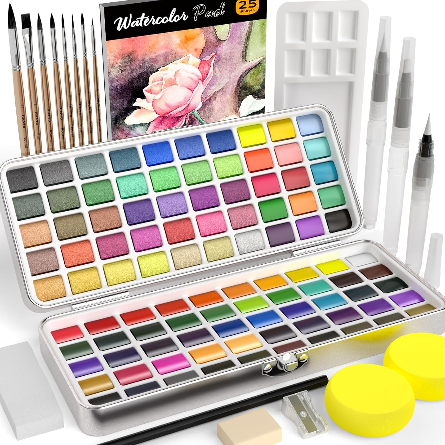 Nicpro 100 Colors Watercolor Paint Set include Metallic Macaron ...