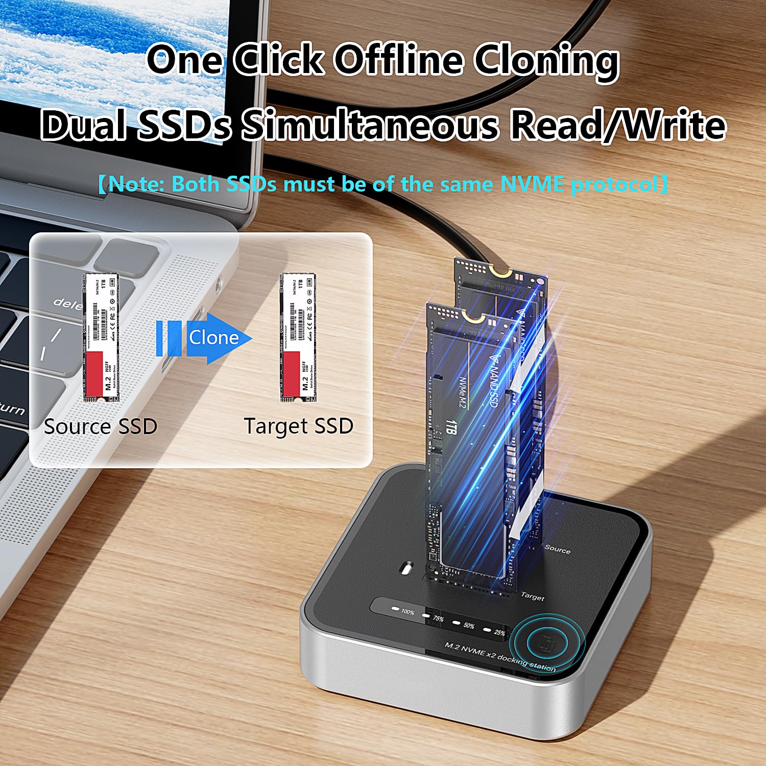 Snapklik.com : Dual-Bay M.2 NVMe SSD Enclosure, Offline Clone SSD ...