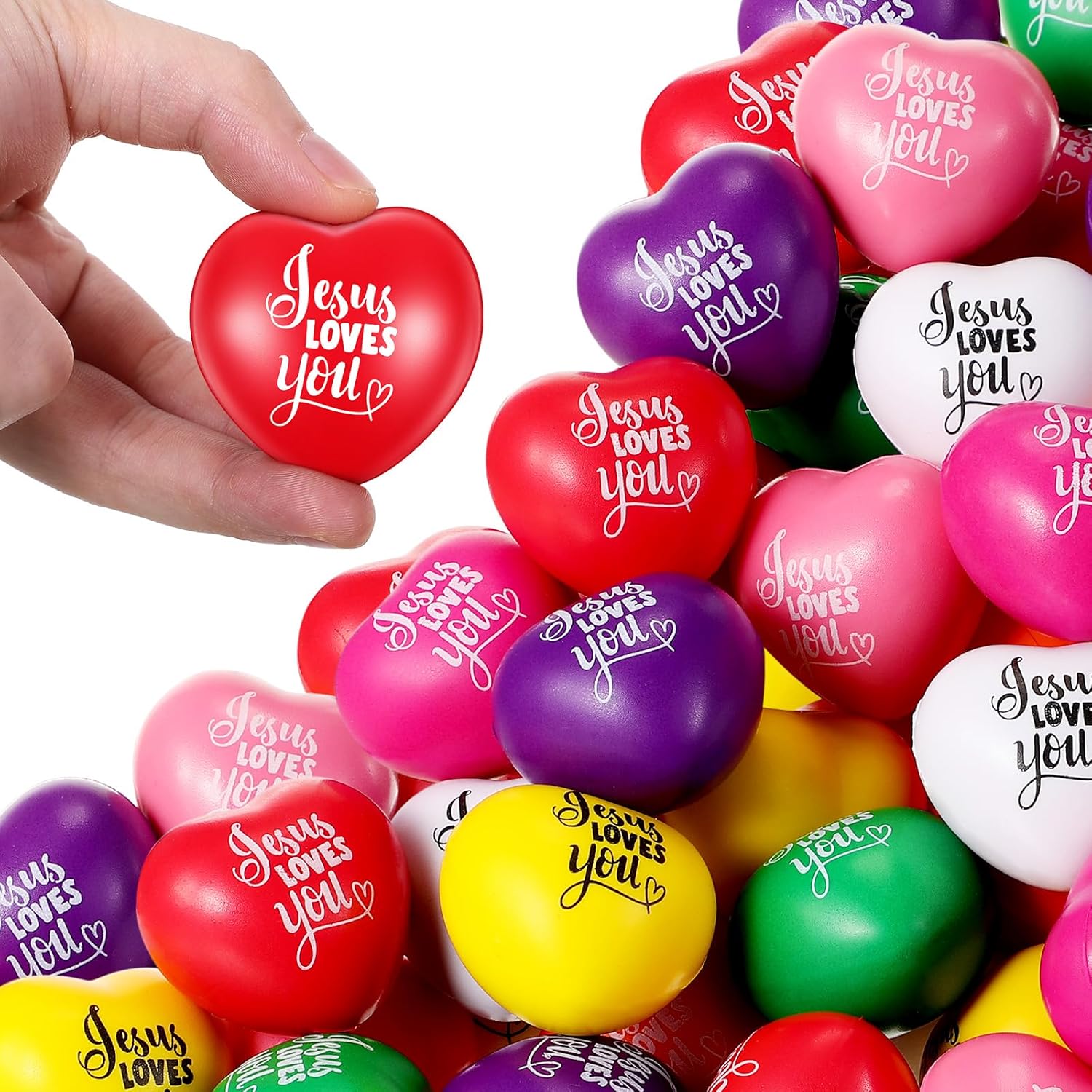 Amazon.com: Zubebe 60 Pcs 'Jesus Loves You' Heart Stress Balls Bulk 1. ...