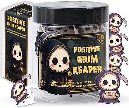 Amazon.com: Positive Grim Reaper Jar – 60 Funny Emotional Support Grim Reaper, Dark Humor Spooky ...