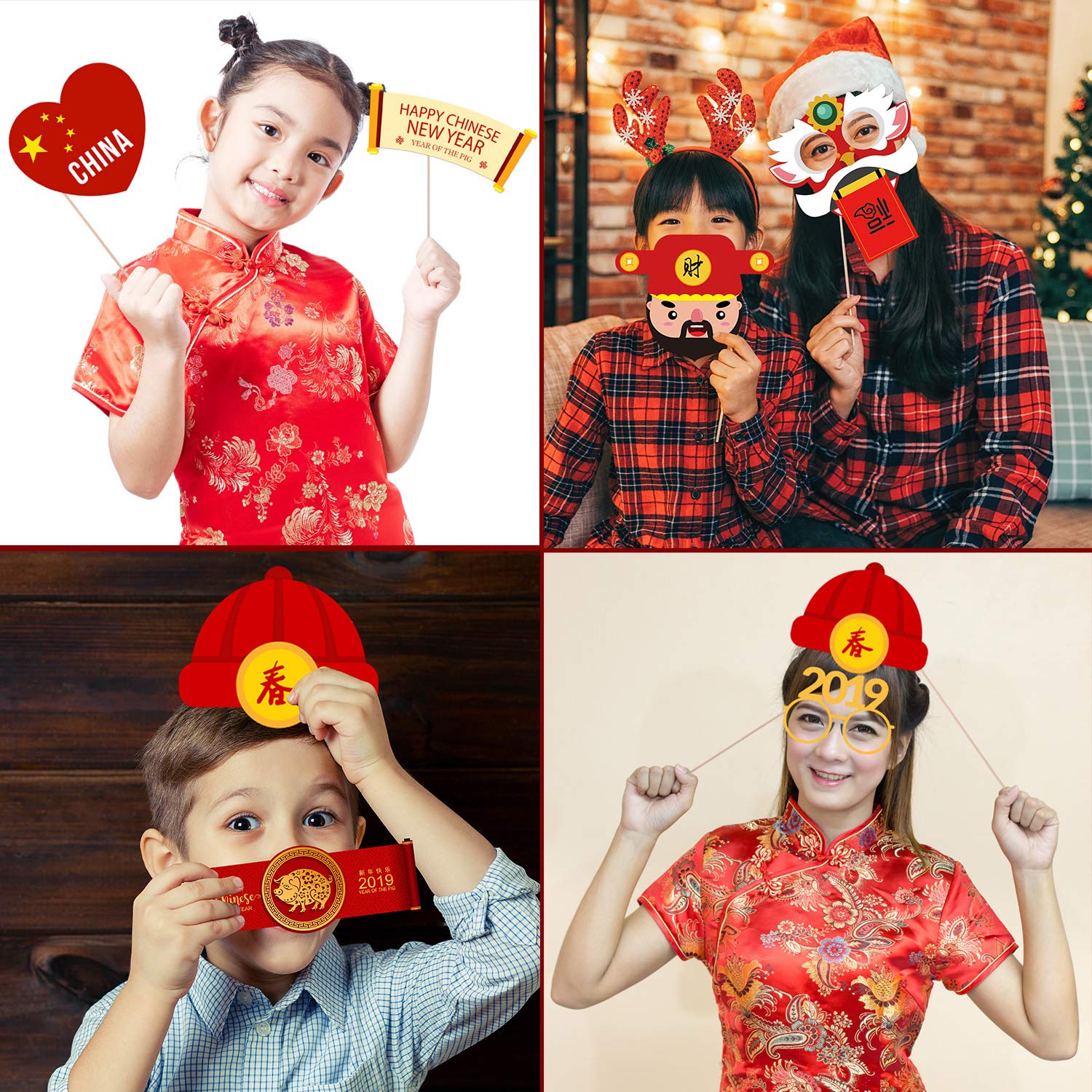 Whaline 25 Pieces Chinese New Year Photo Booth Props Kit DIY Photo ...