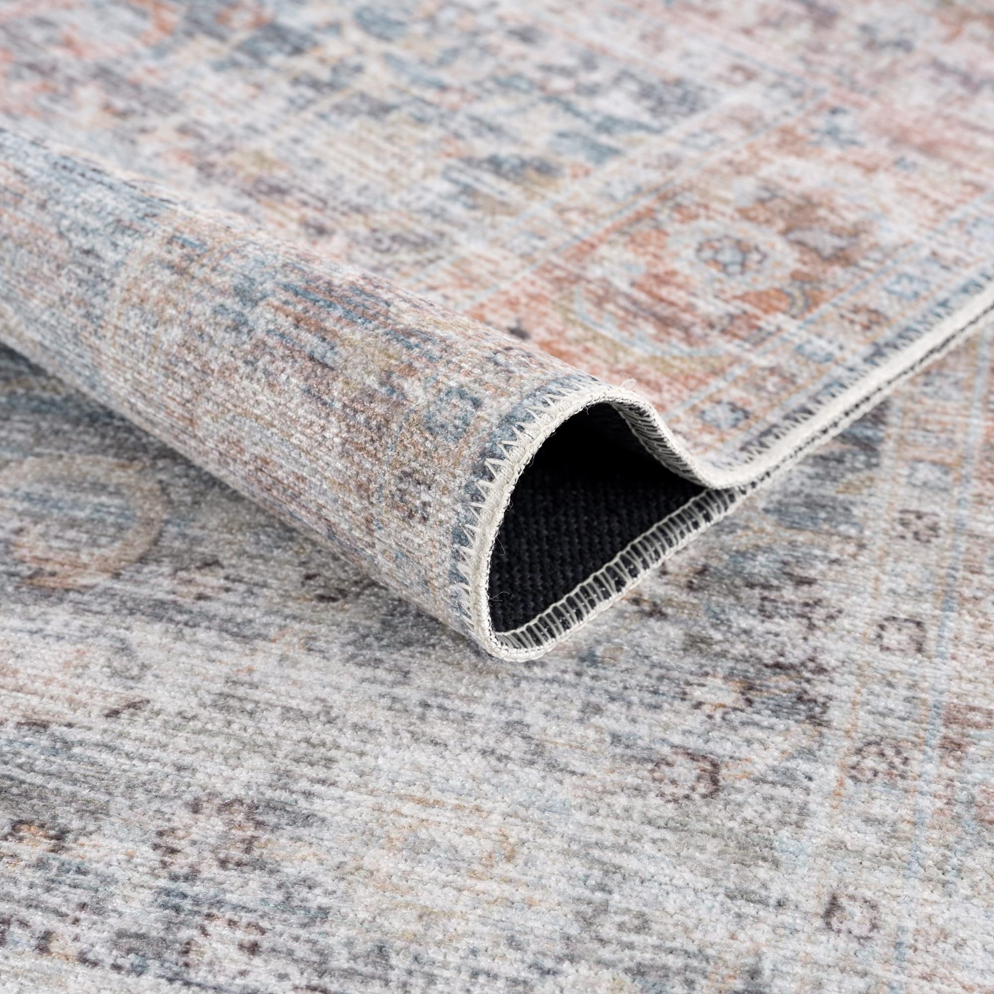 Bloom Rugs Caria Washable Non-Slip 7 ft Runner - Ocean Blue/Brick ...