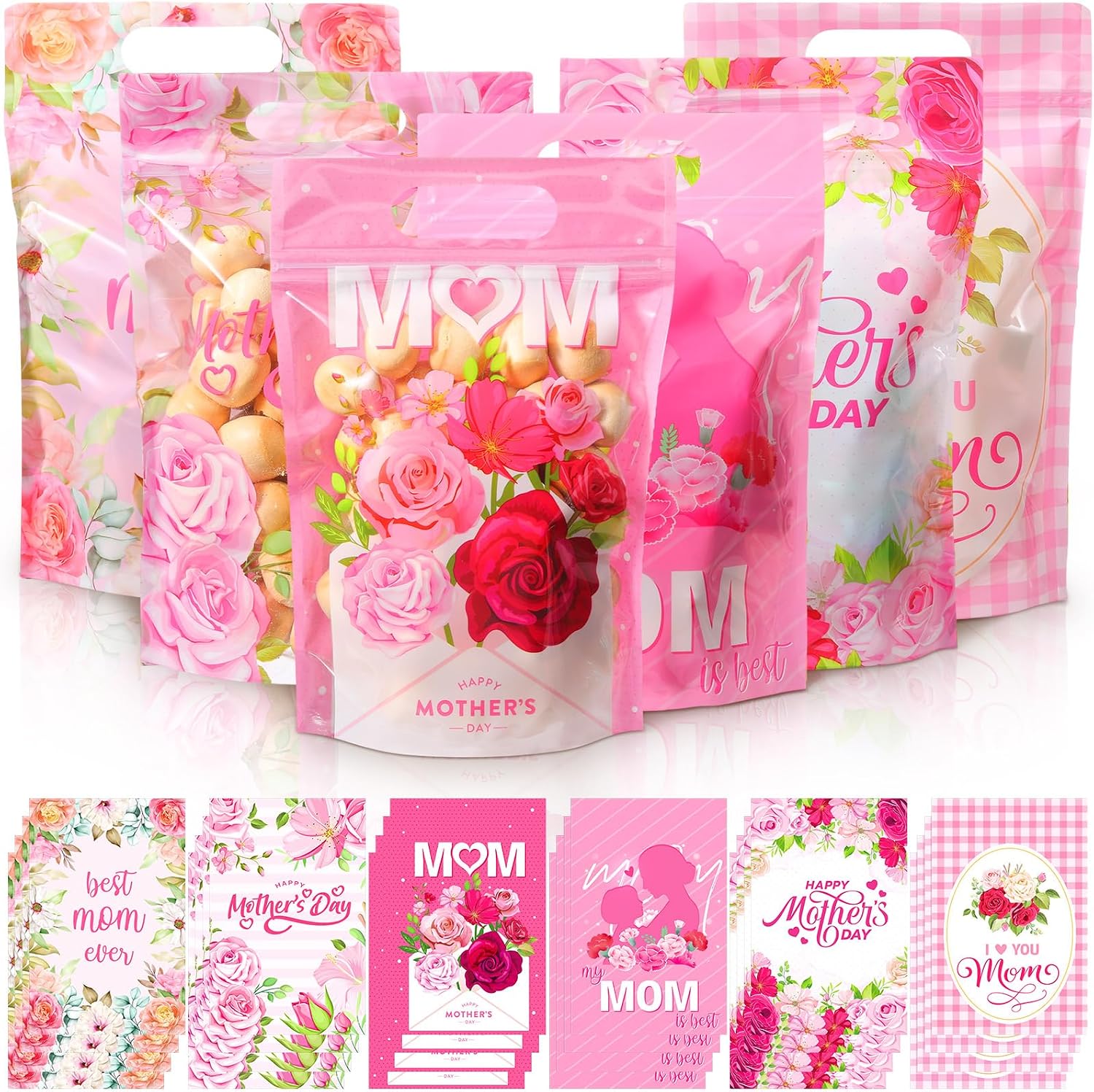 Amazon.com: Kosiz 60 Pcs Mother's Day Gift Bags with Handles Plastic ...