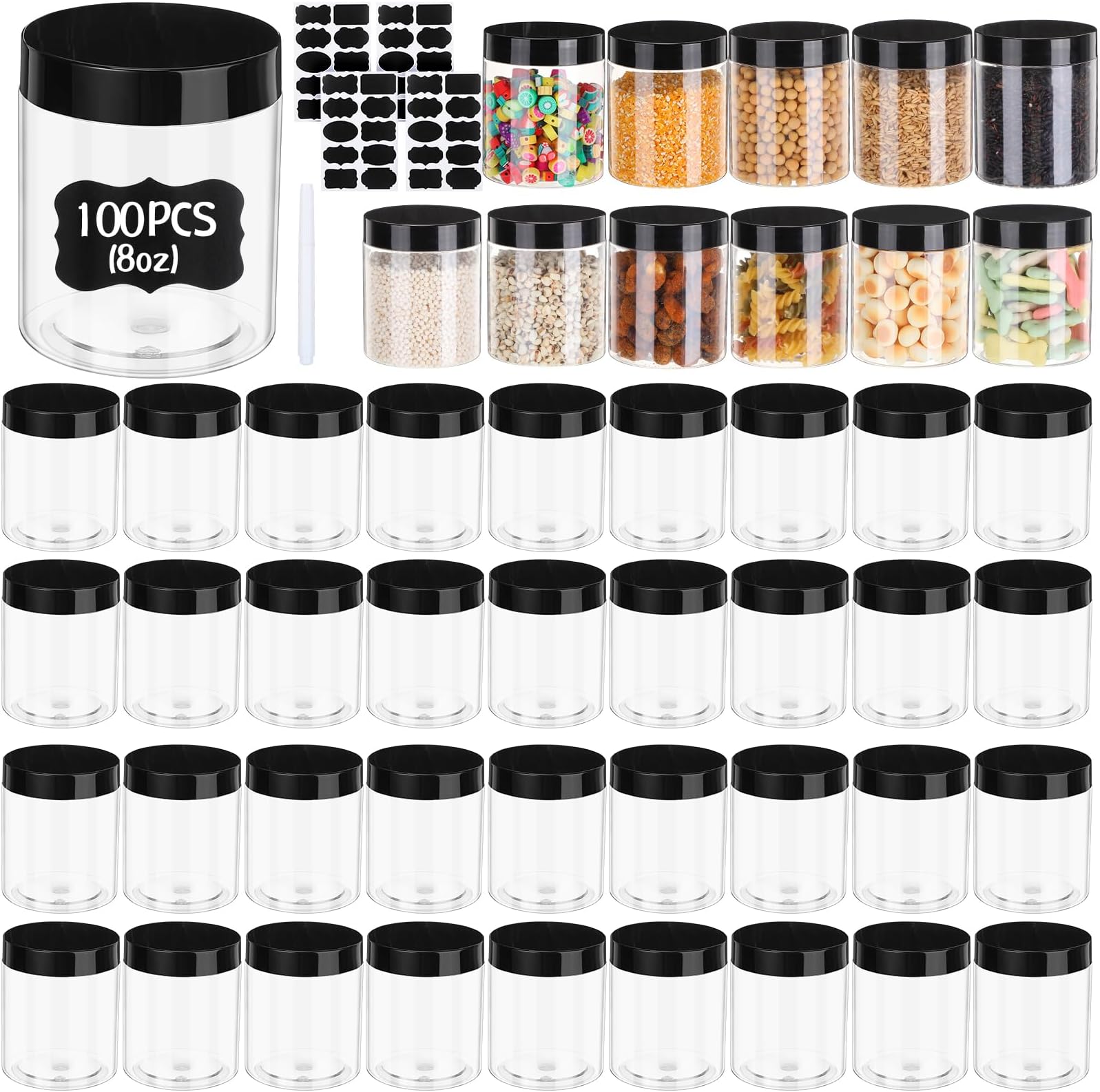 Amazon.com: Dandat 100 Pcs 8 Oz Plastic Jars with Screw on Lids Labels ...