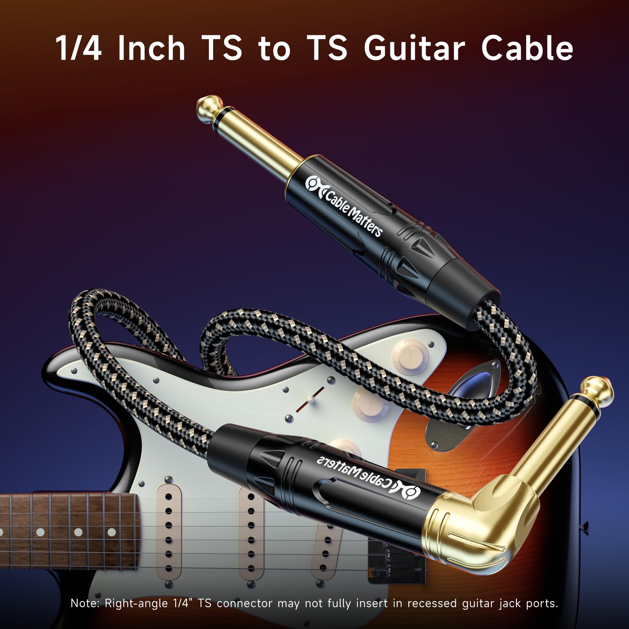 Snapklik.com : Cable Matters 2-Pack Braided 1/4 Inch TS Right Angle ...