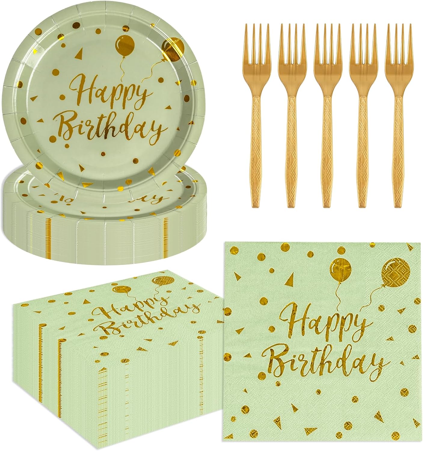 Amazon.com: 75PCS Happy Birthday Paper Plates&Nakpins,Sagegreen and ...