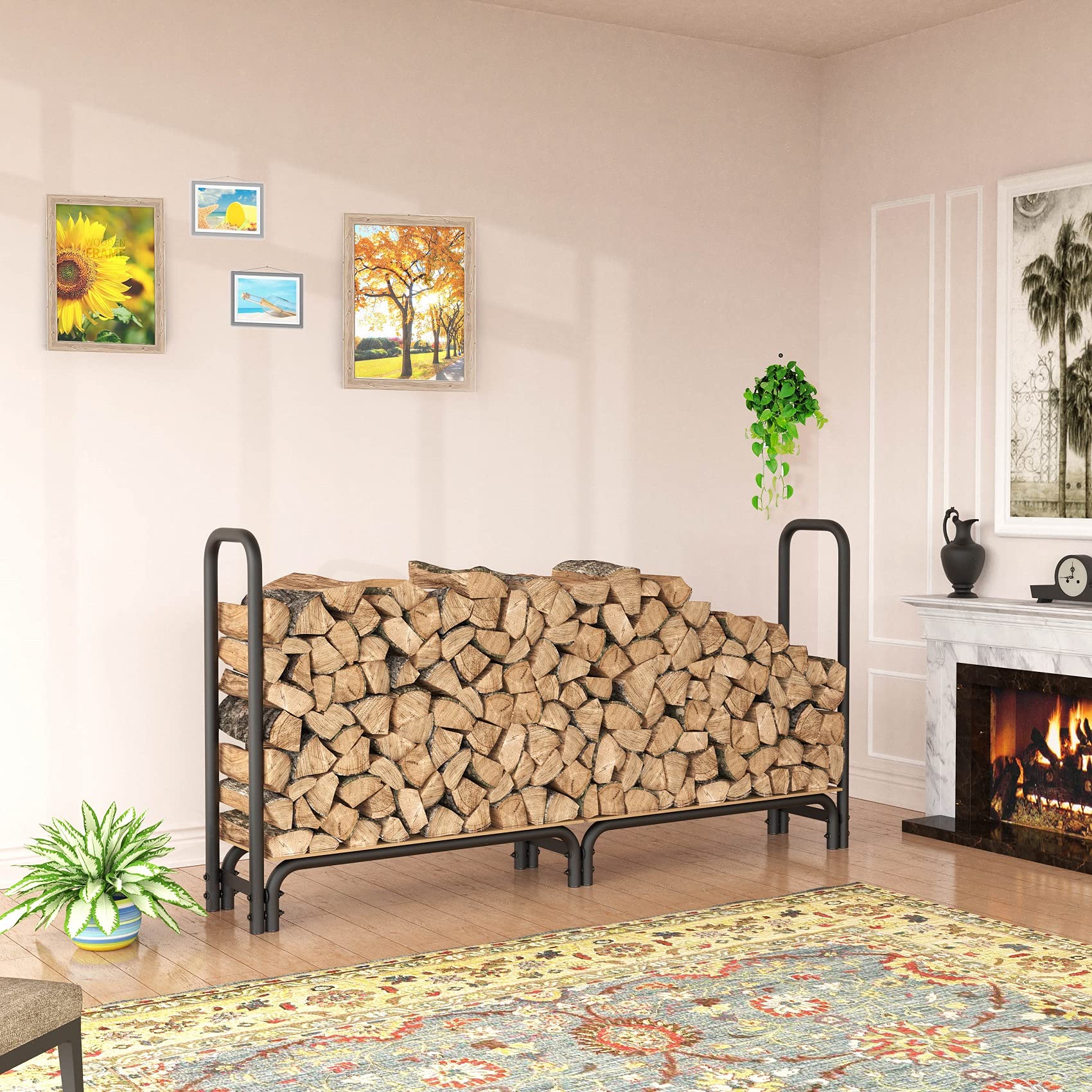 Mr IRONSTONE 8 ft Firewood Rack, Outdoor Wood Rack for Firewood Storage ...