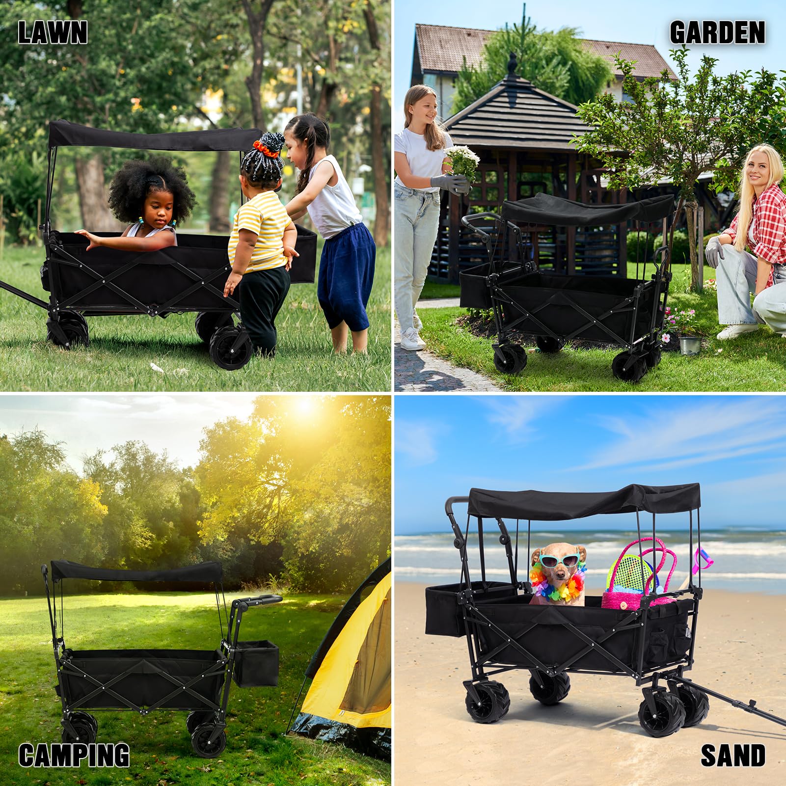 Snapklik.com : ALIMORDEN Foldable Canopy Wagon Garden Cart, Heavy Duty ...
