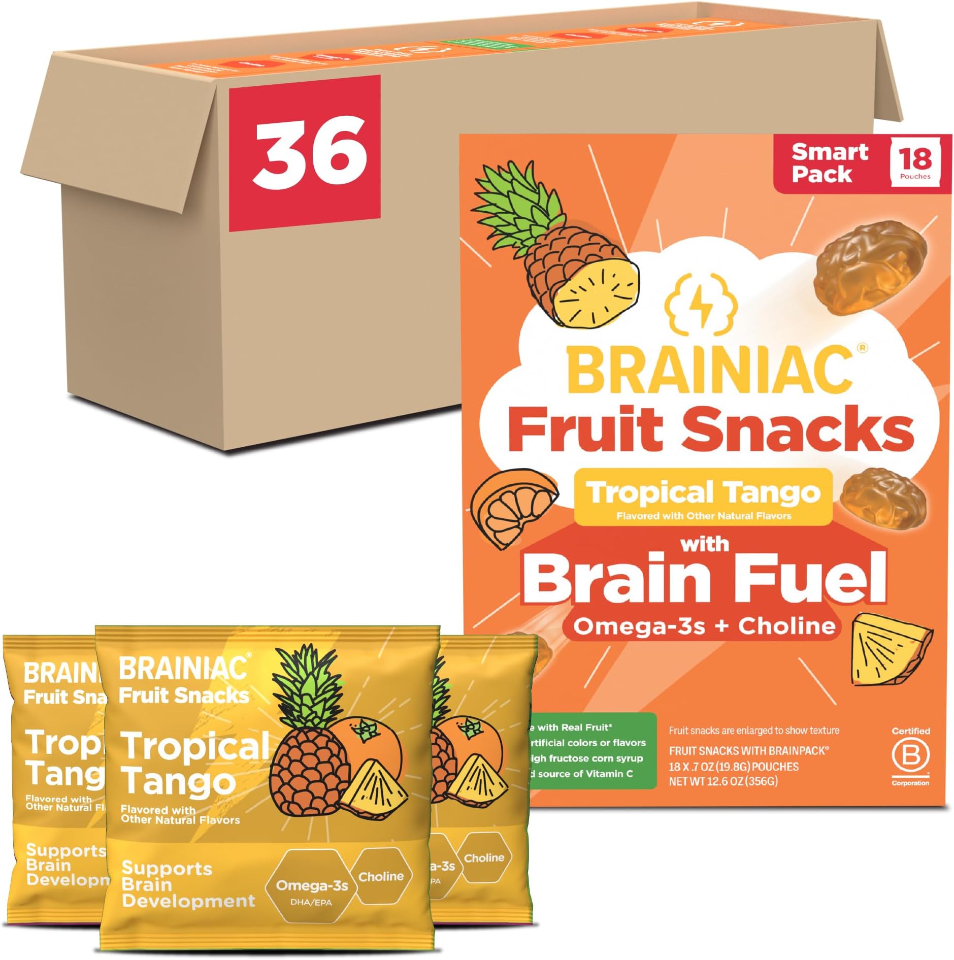 Amazon.com: Brainiac Fruit Snacks, Tropical Tango, Brain Boosting ...