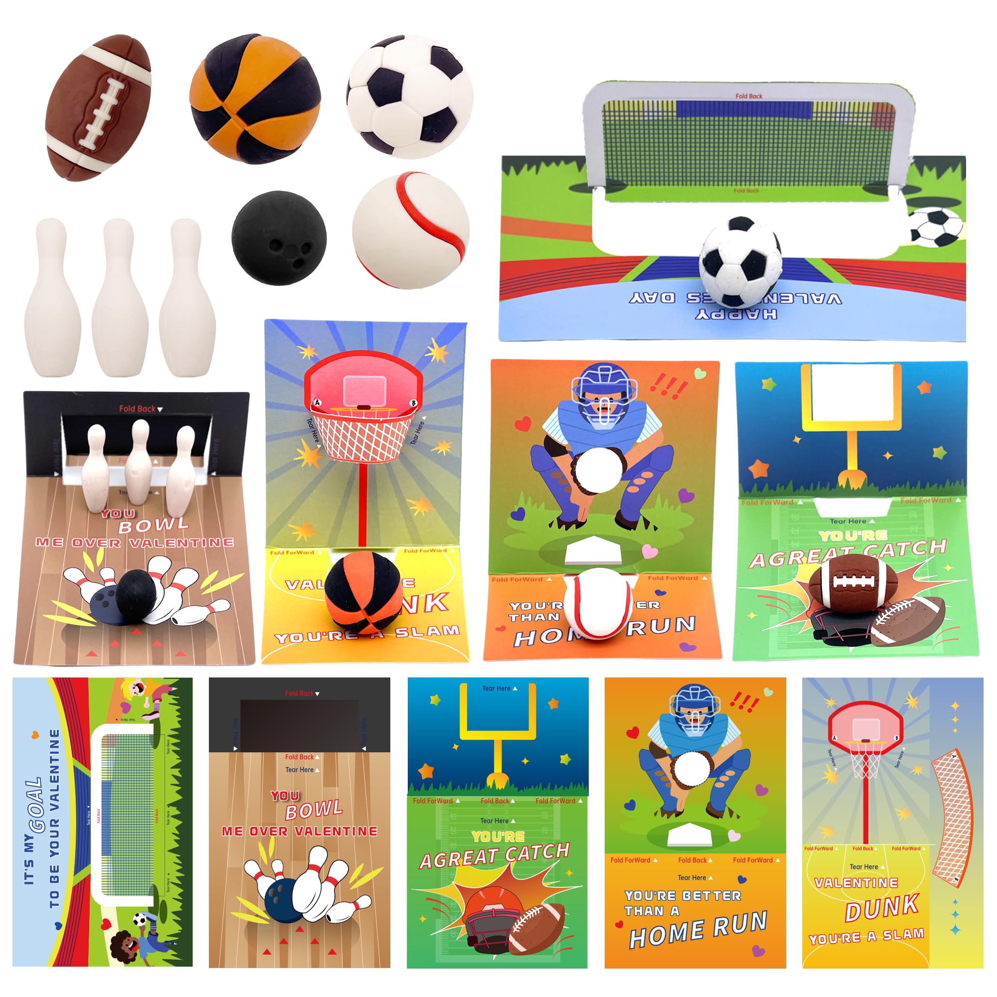 Amazon.com: Gocozer 30 Packs Valentine's Day Mini Sports Ball Erasers ...