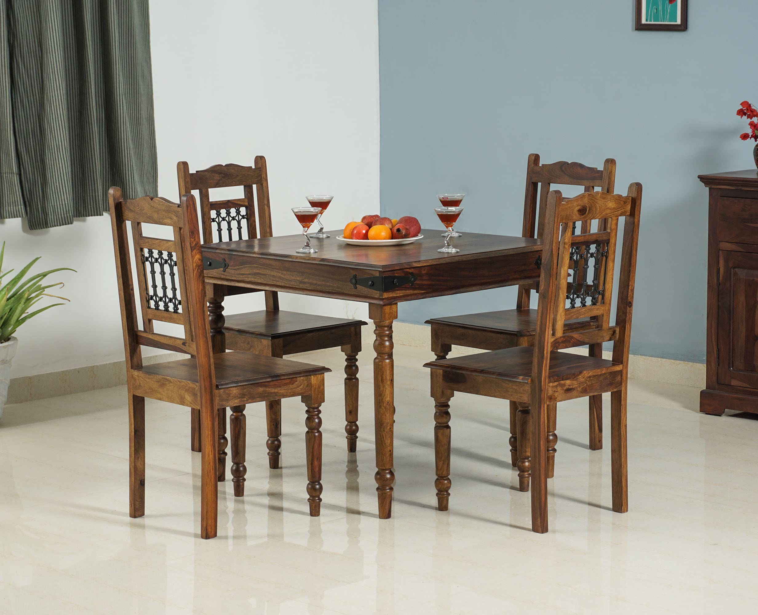Buy WOODEFLY Apex Sheesham Wooden Dining Table 4 Seater with Chairs ...