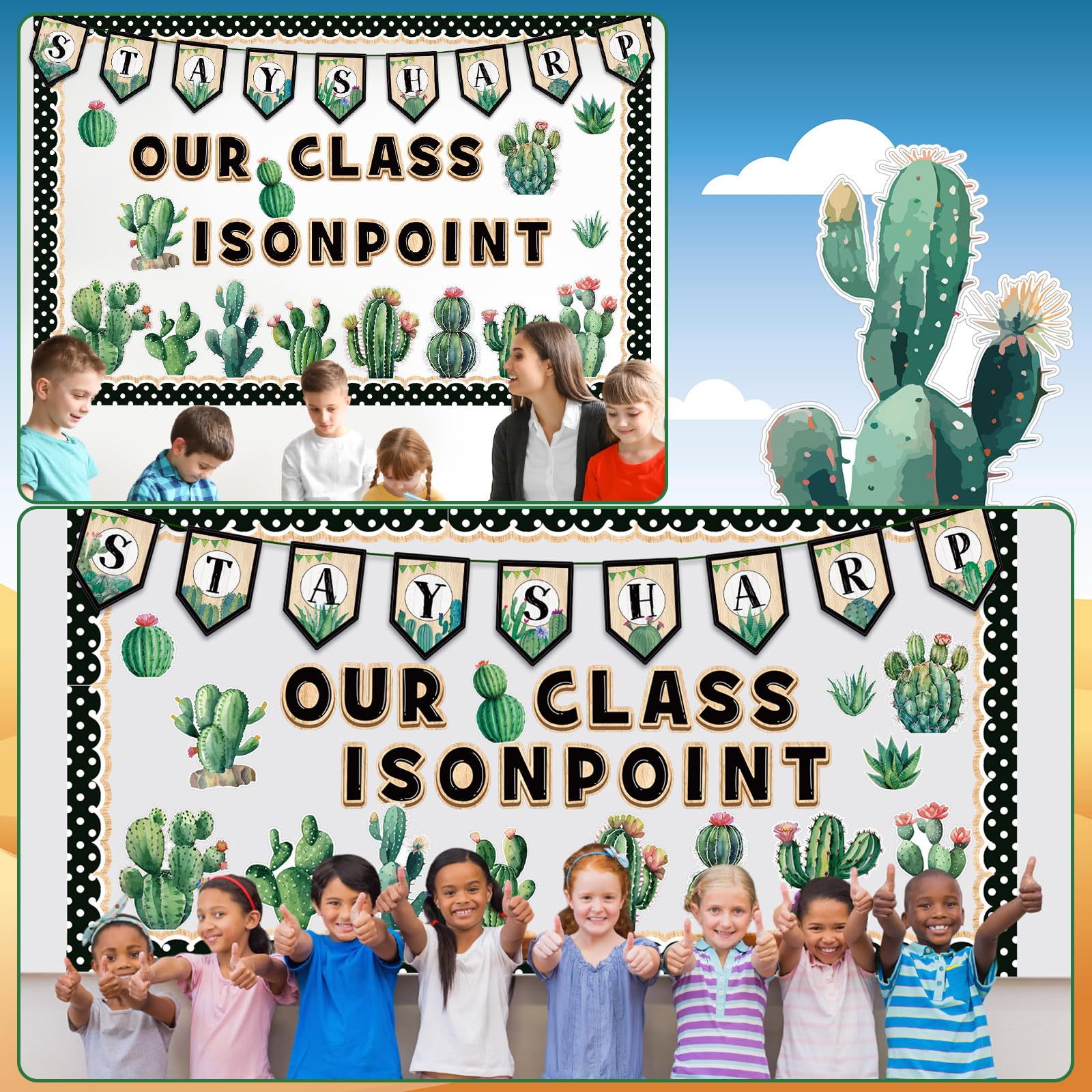 Snapklik.com : 64 Pcs Cactus Bulletin Board Set Greenery Classroom ...