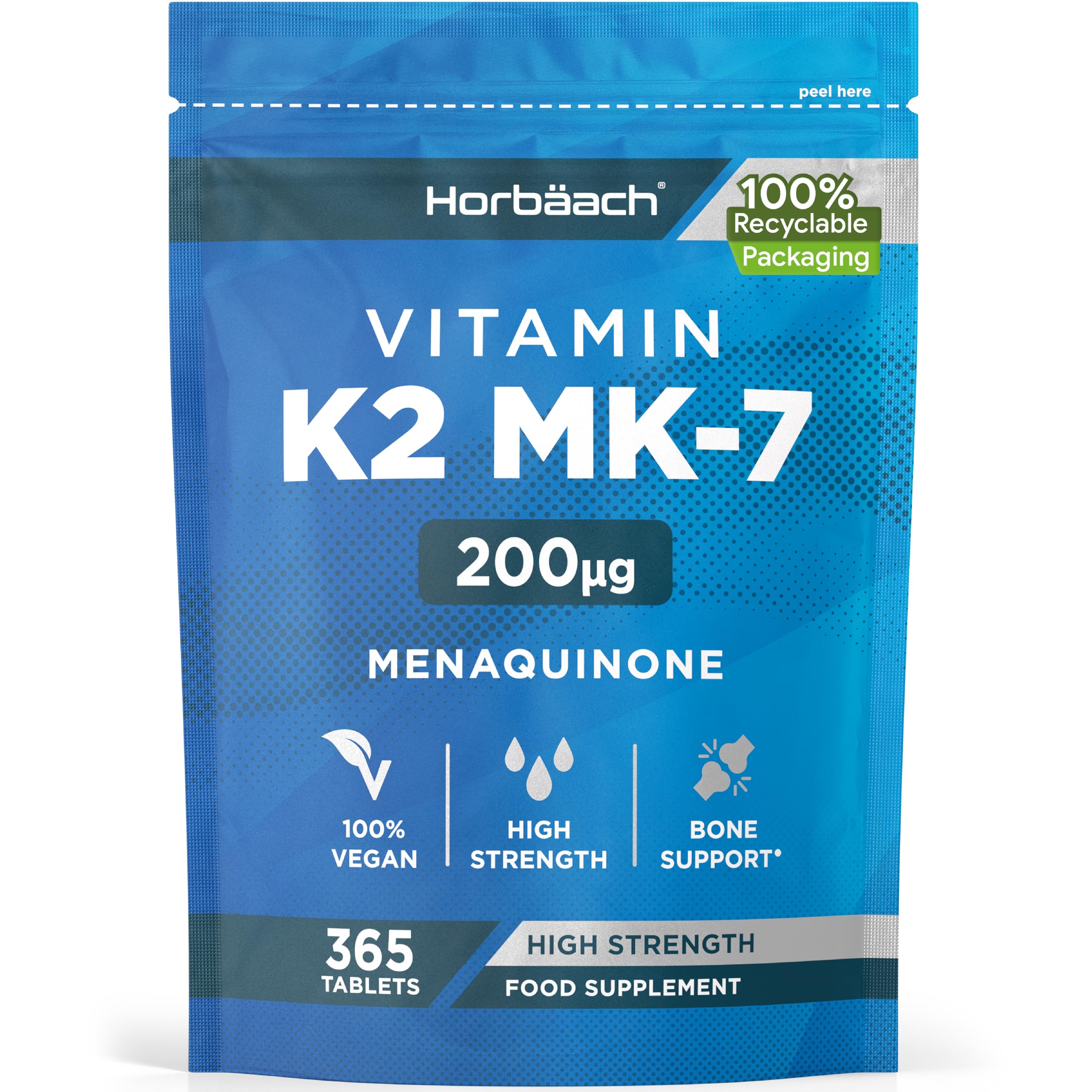 Vitamin K2 MK7 200ug | 365 Vegan Tablets | High Strength Menaquinone MK ...