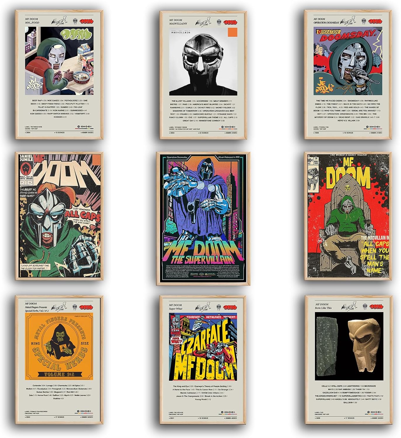 Amazon.com: LSPDAG MF DOOM Poster Set of 9 Album Cover Posters 8 by 12 ...