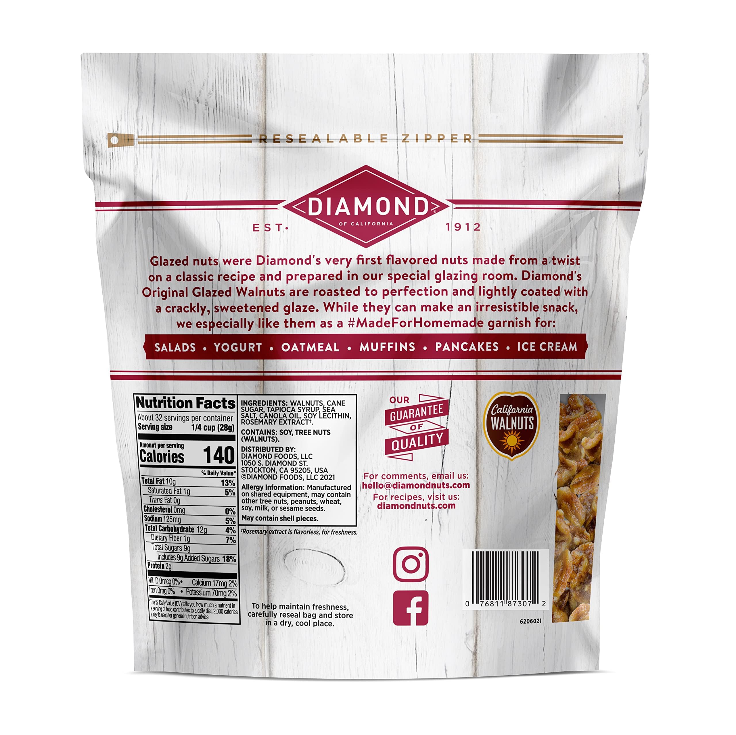 Snapklik.com : Diamond Of California Original Glazed Walnuts, 7.5 Oz