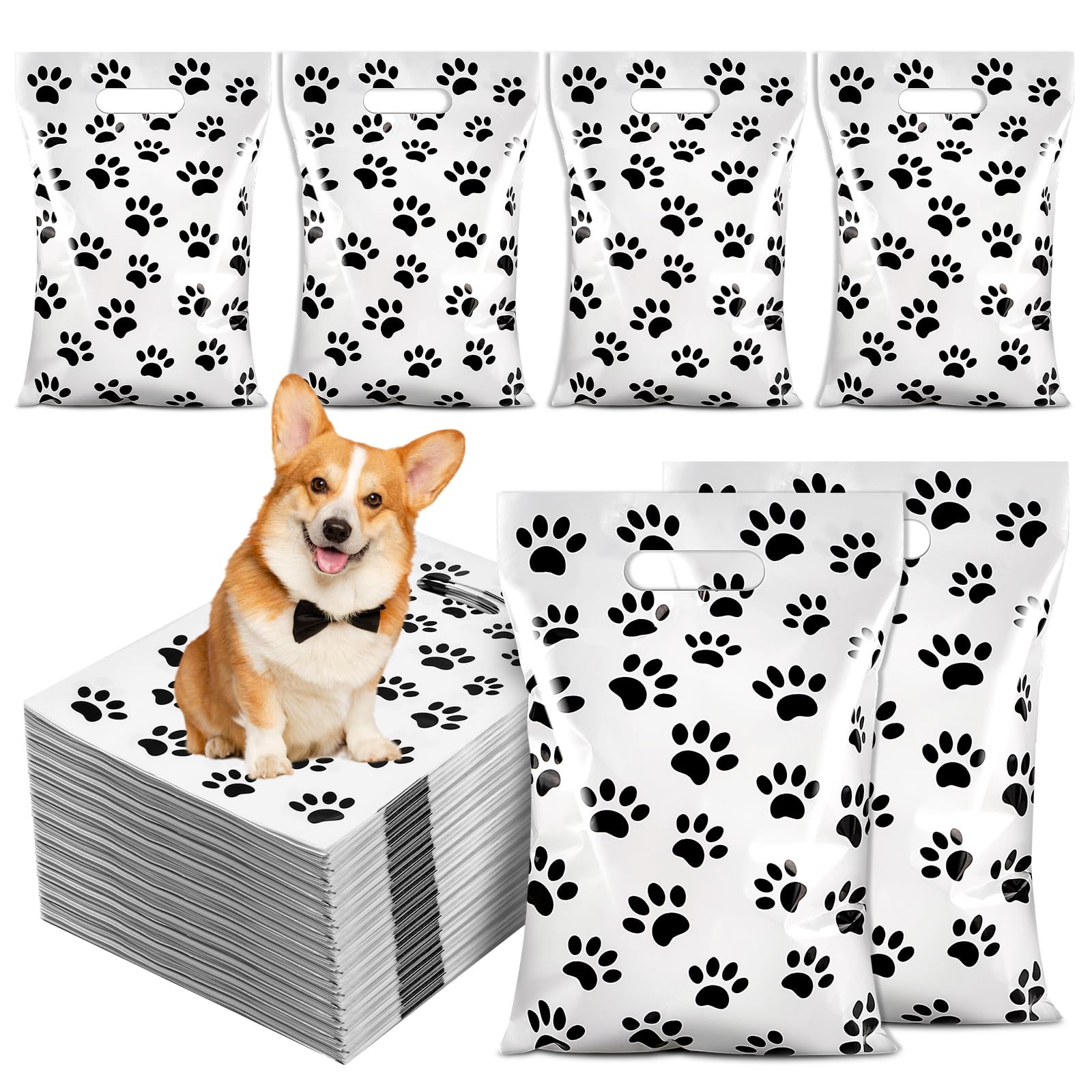 Amazon.com: 120 Pcs Paw Print Bags, White Plastic Dog Birthday Gift Bag ...