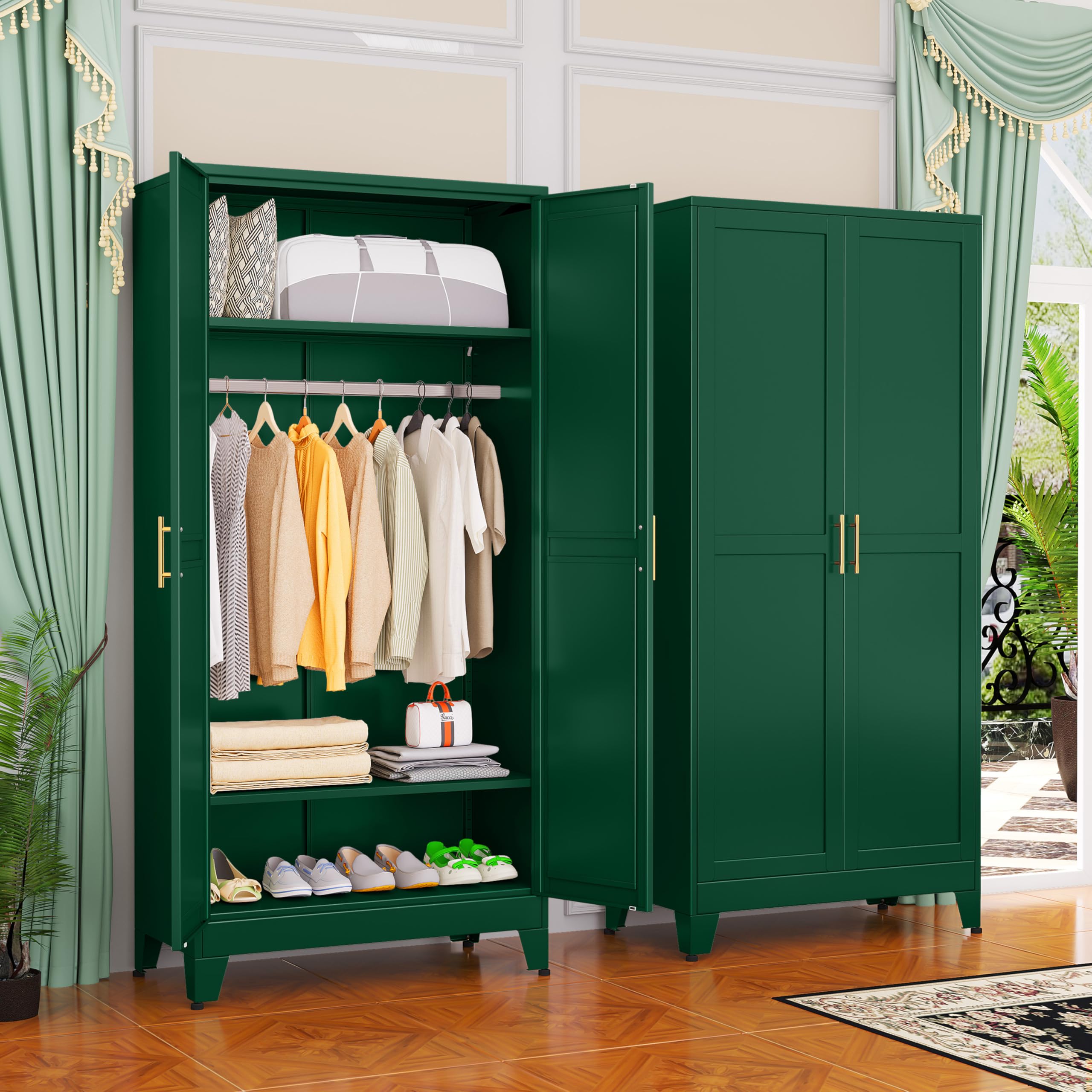 Amazon.com: GAIOUS Metal Wardrobe Cabinet with Hanging Rod, 71" Metal ...