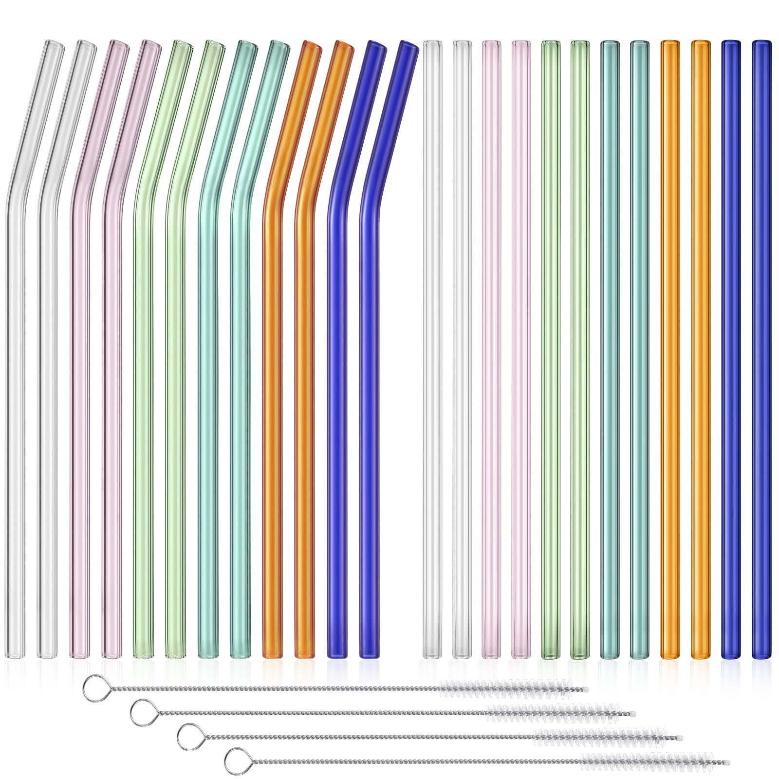 Amazon.com: Bokon 24 Pcs Glass Reusable 8''x 8 mm Straws with Cleaning ...