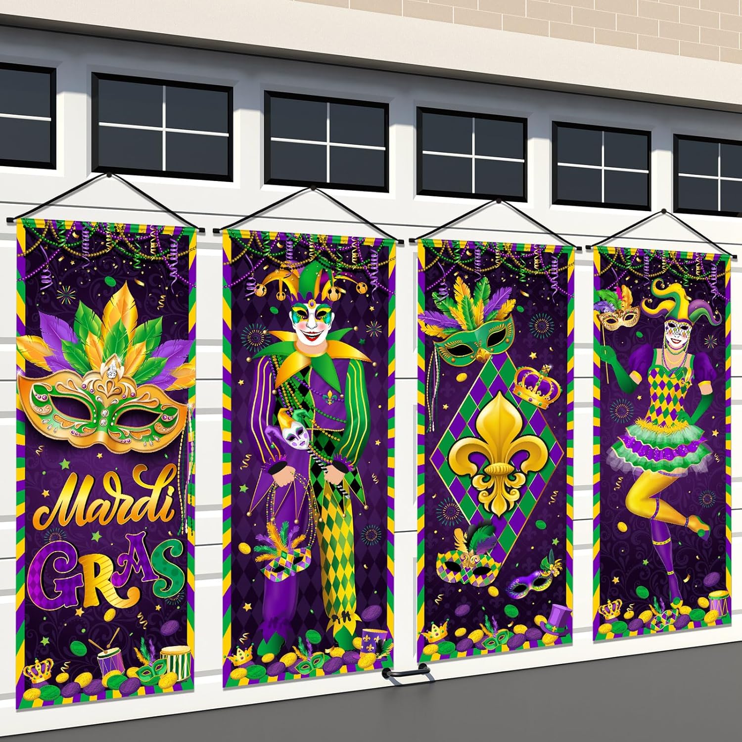 Amazon.com: Panelee 4 Pcs Mardi Gras Porch Sign Mardi Gras Hanging ...