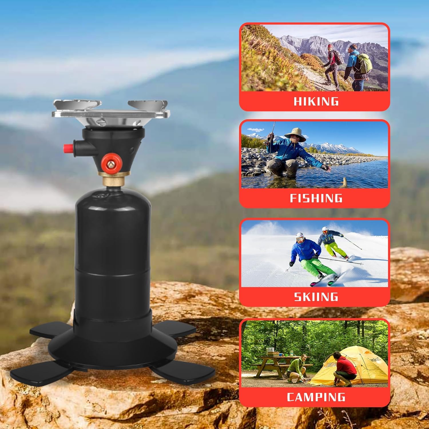 DOMINOX Portable Propane Camping Stove with Button Starter, 10,000 BTU Burner Propane Stove ...