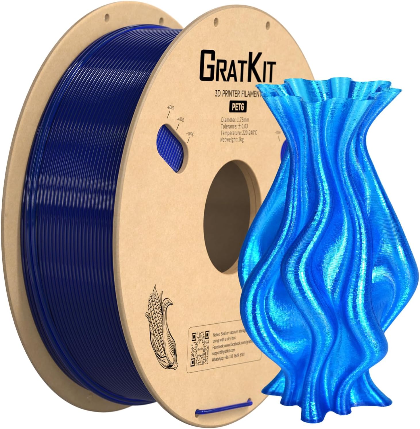 Amazon.com: GratKit PETG 3D Printer Filament 1KG, 1.75mm Transparent Blue : Industrial & Scientific