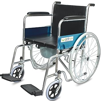 Entros Foldable Commode Wheelchair, Chrome Finish, U-Cut Commode ...