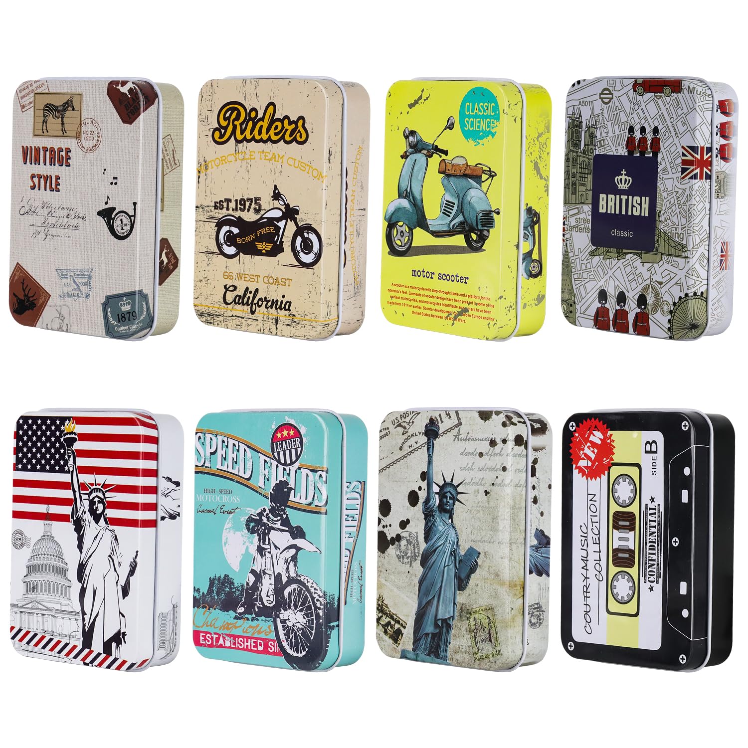 Prmape Pack of 8 Metal Tins with Lids, 90 x 65 x 25 mm Tin Tin Metal ...