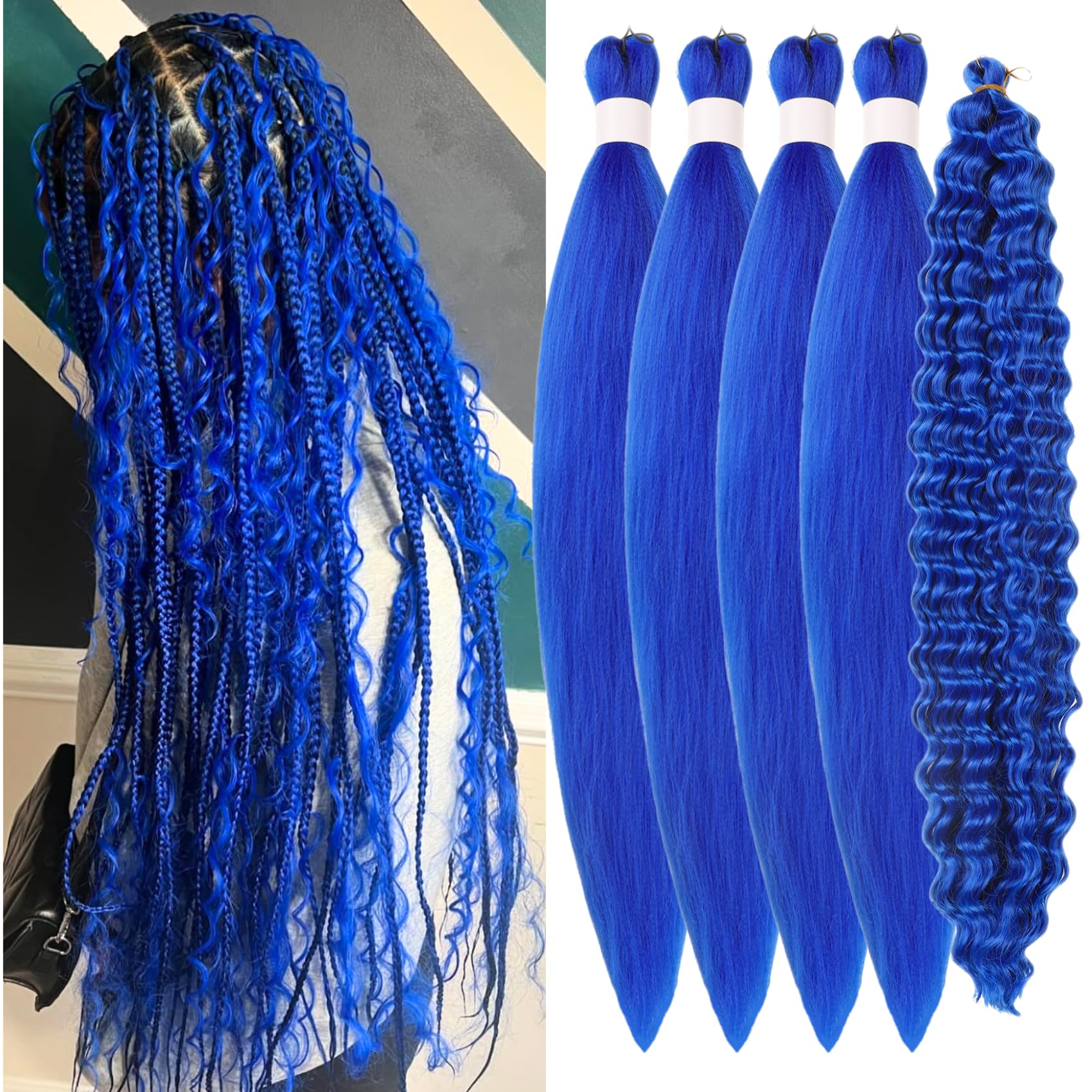 Snapklik.com : Blue Braiding Hair Pre Stretched Crochet Boho Braids For ...