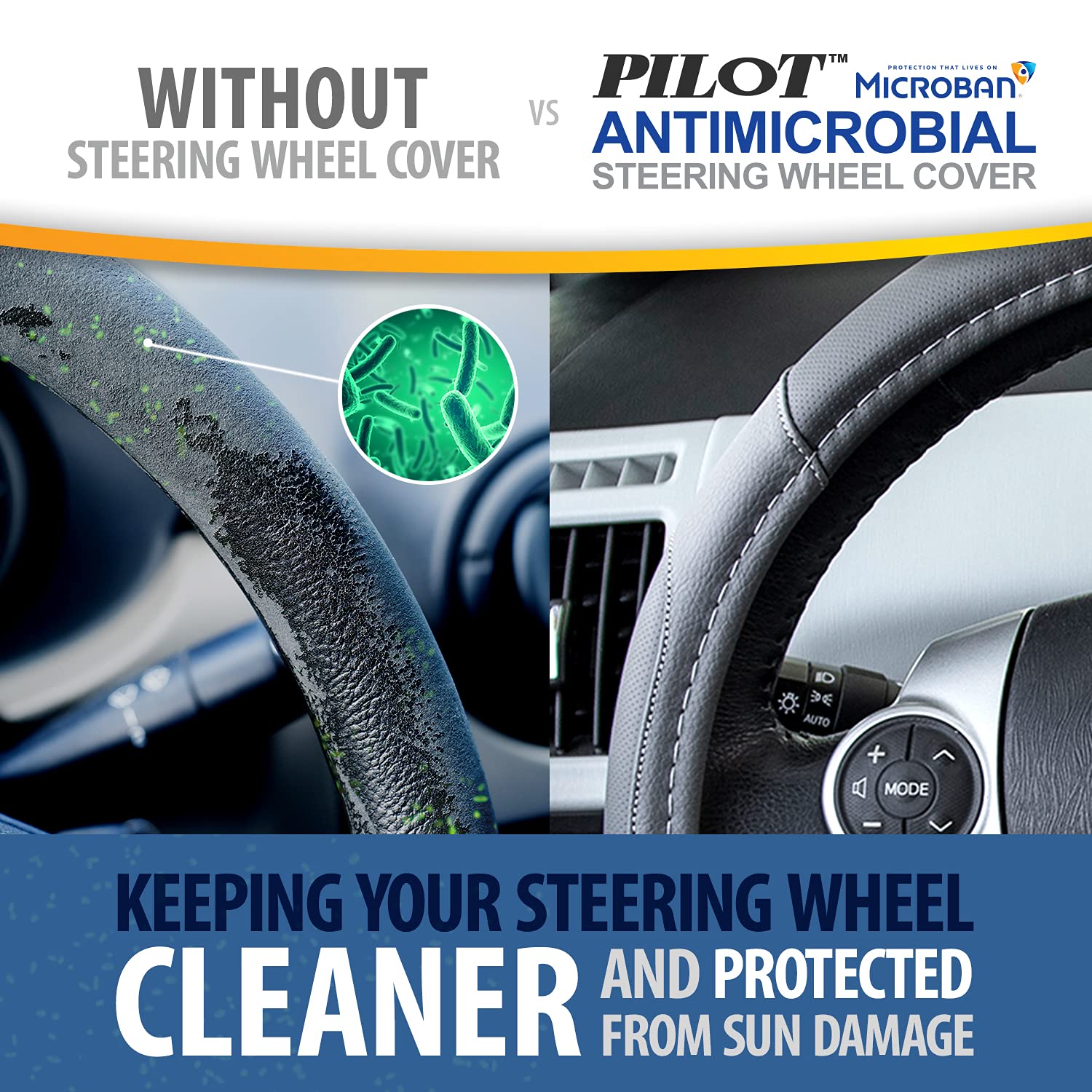 Pilot Automotive Antimicrobial Microban-Infused Universal Car Steering ...