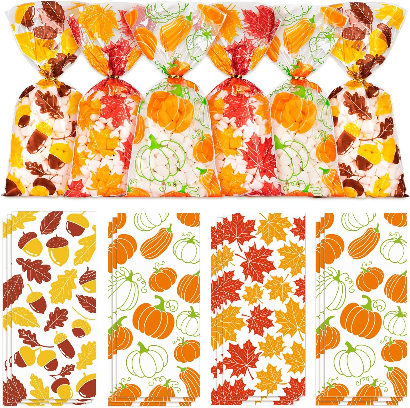 Amazon.com: Whaline 150 Pcs Fall Cellophane Bags Maple Leaves Cello Bag ...