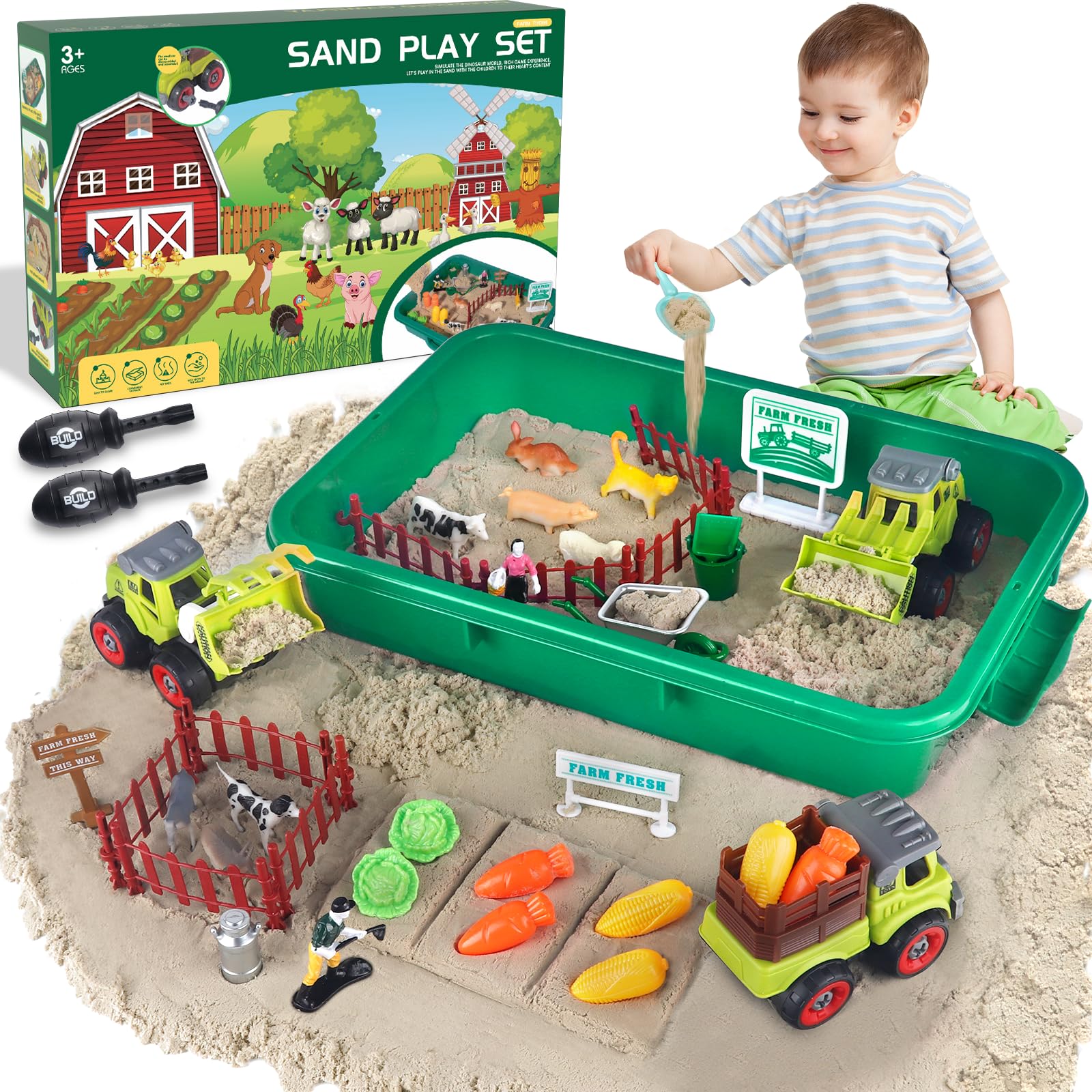 Amazon.com: Farm Sensory Bin, Farm Toys & 2.2lbs Play Sand, Farm ...