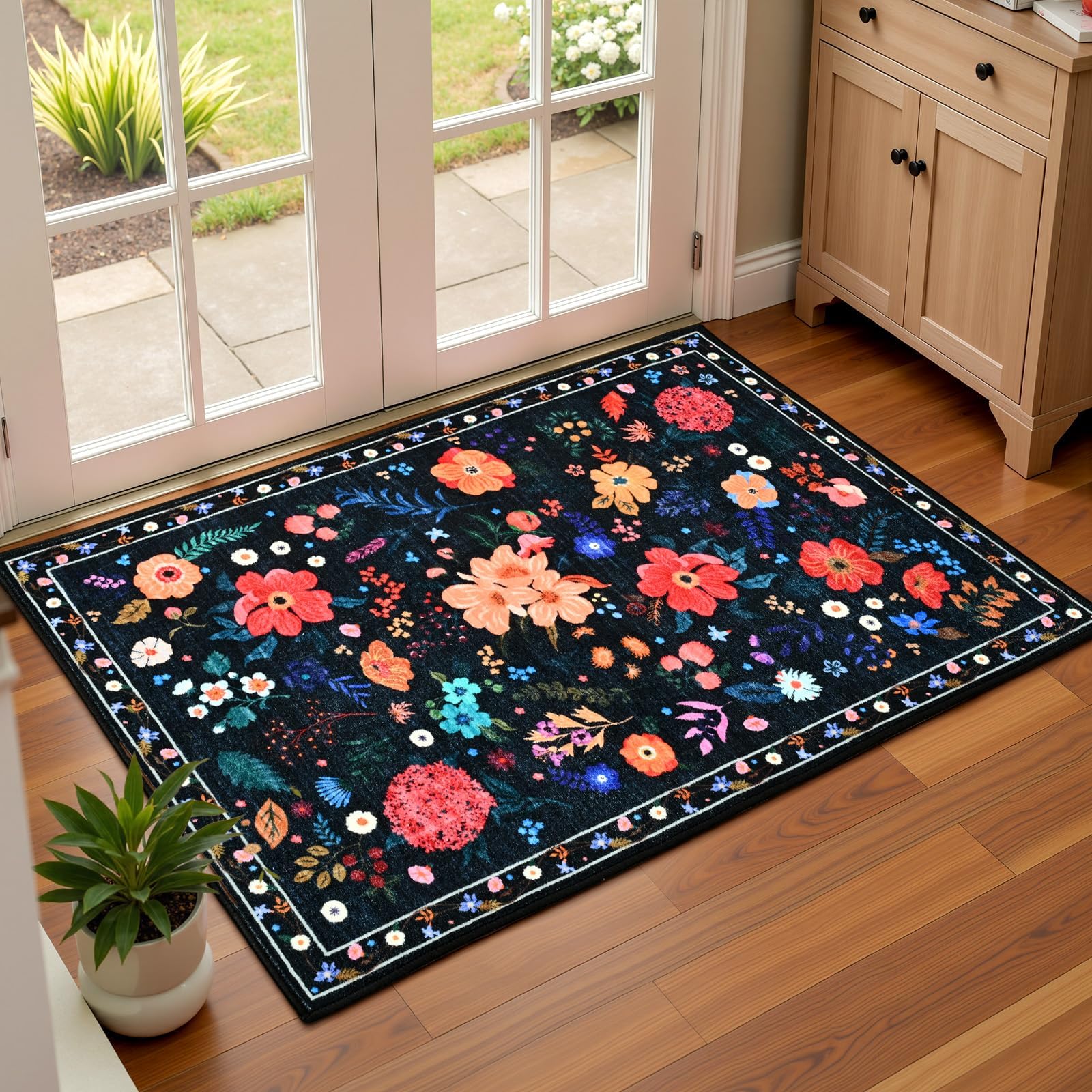 Amazon.com: RELEANY Floral 2x3 Area Rug Machine Washable Boho Carpet ...