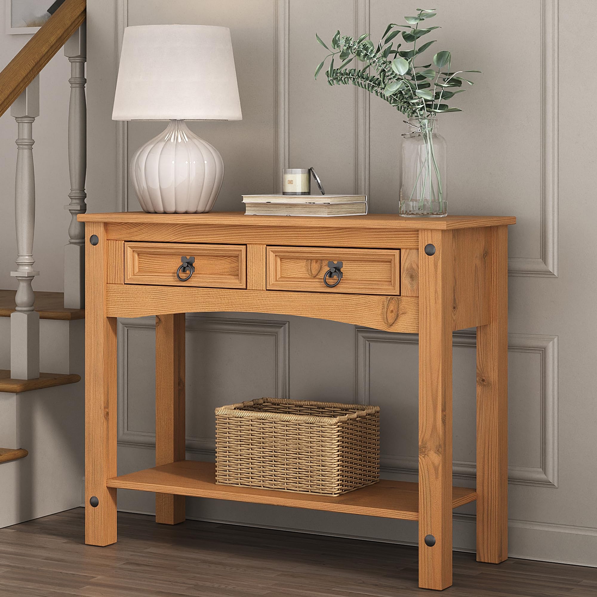 Corona Console Table 2 Drawer Mexican Solid Pine : Amazon.co.uk: Home ...