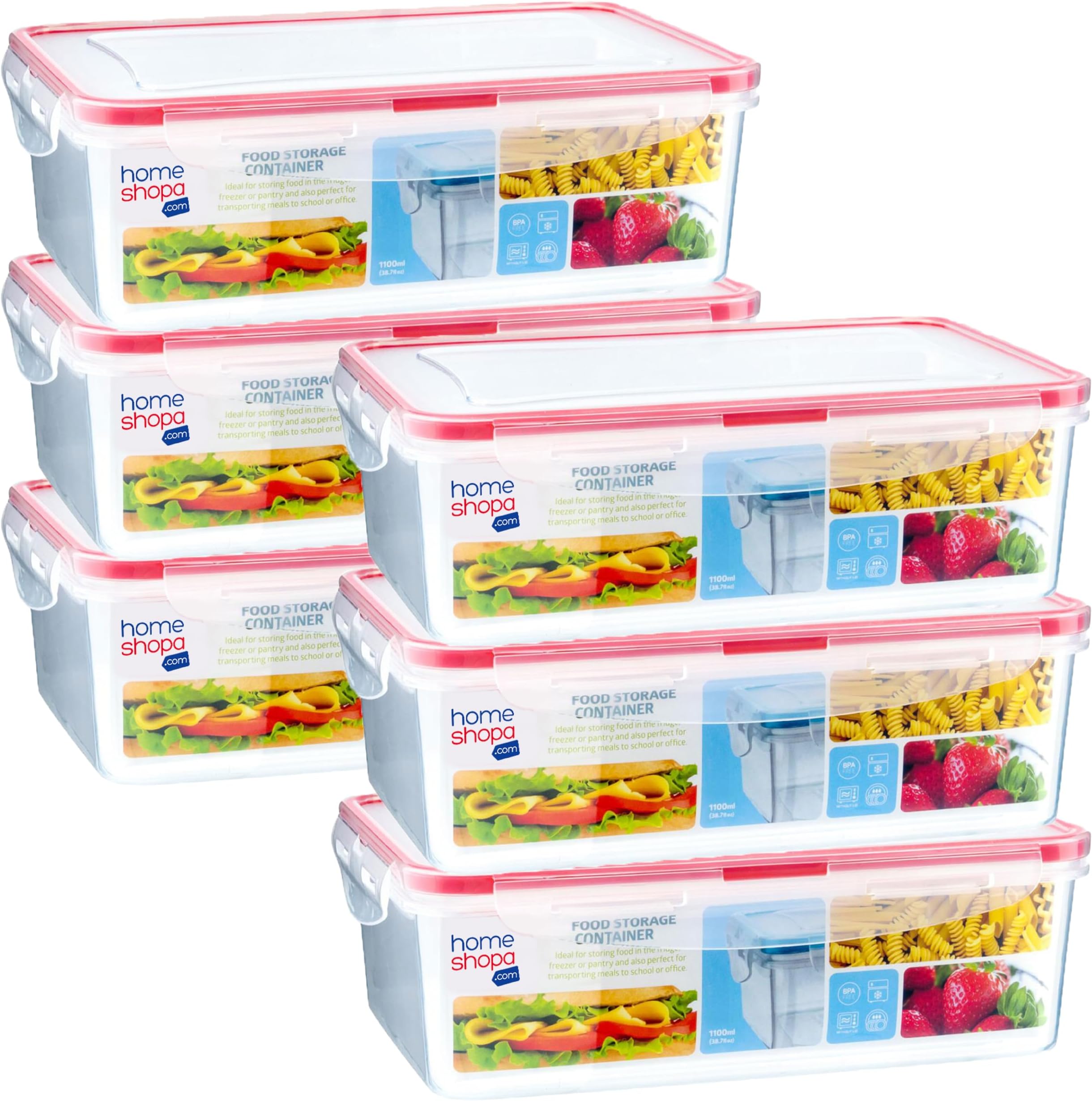 Homeshopa Food Storage Container, Set Of 5 Square Reusable Plastic Food ...