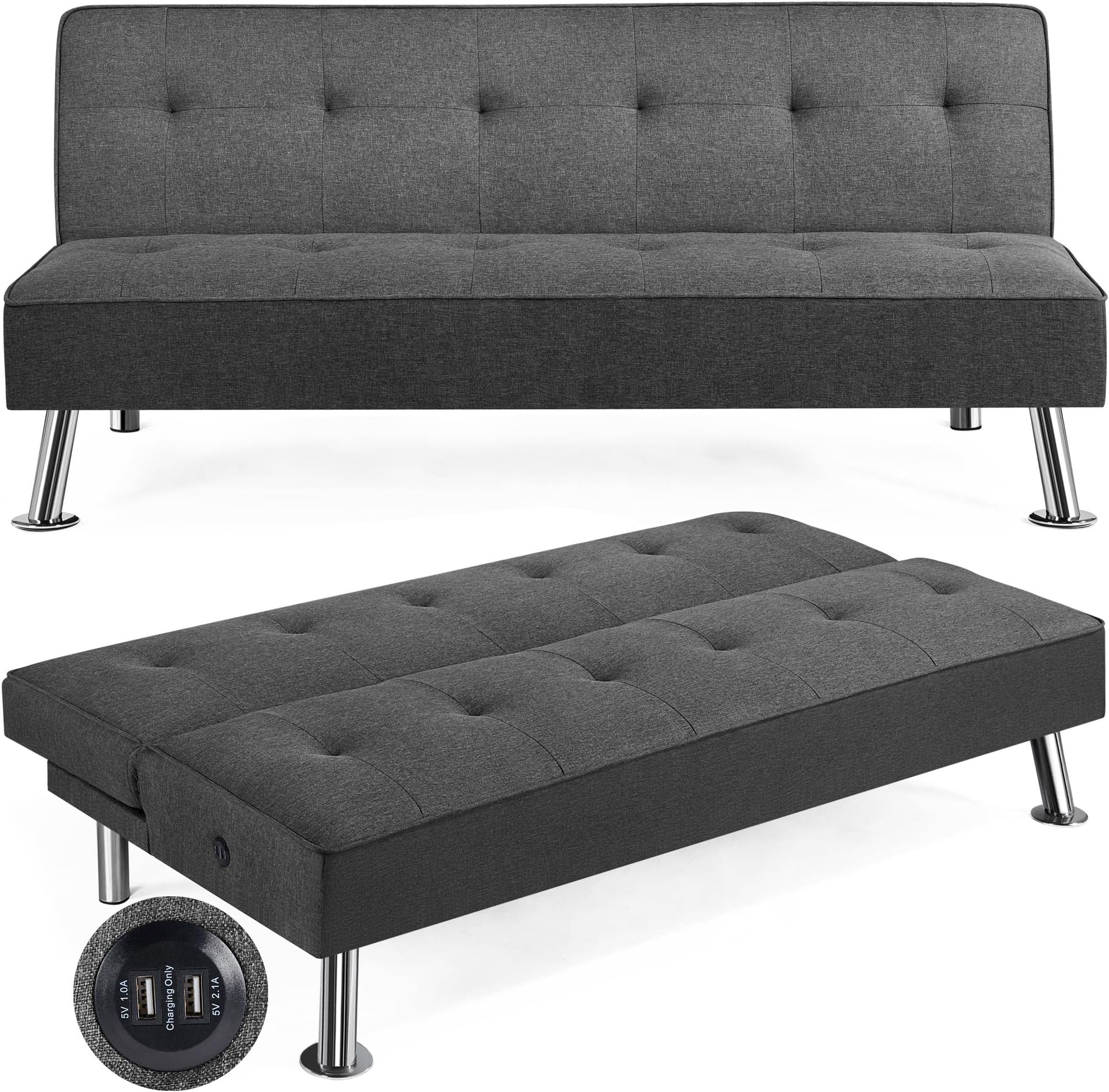 Amazon.com: Anwickmak Convertible Folding Futon Sofa Bed, Fabric Linen ...