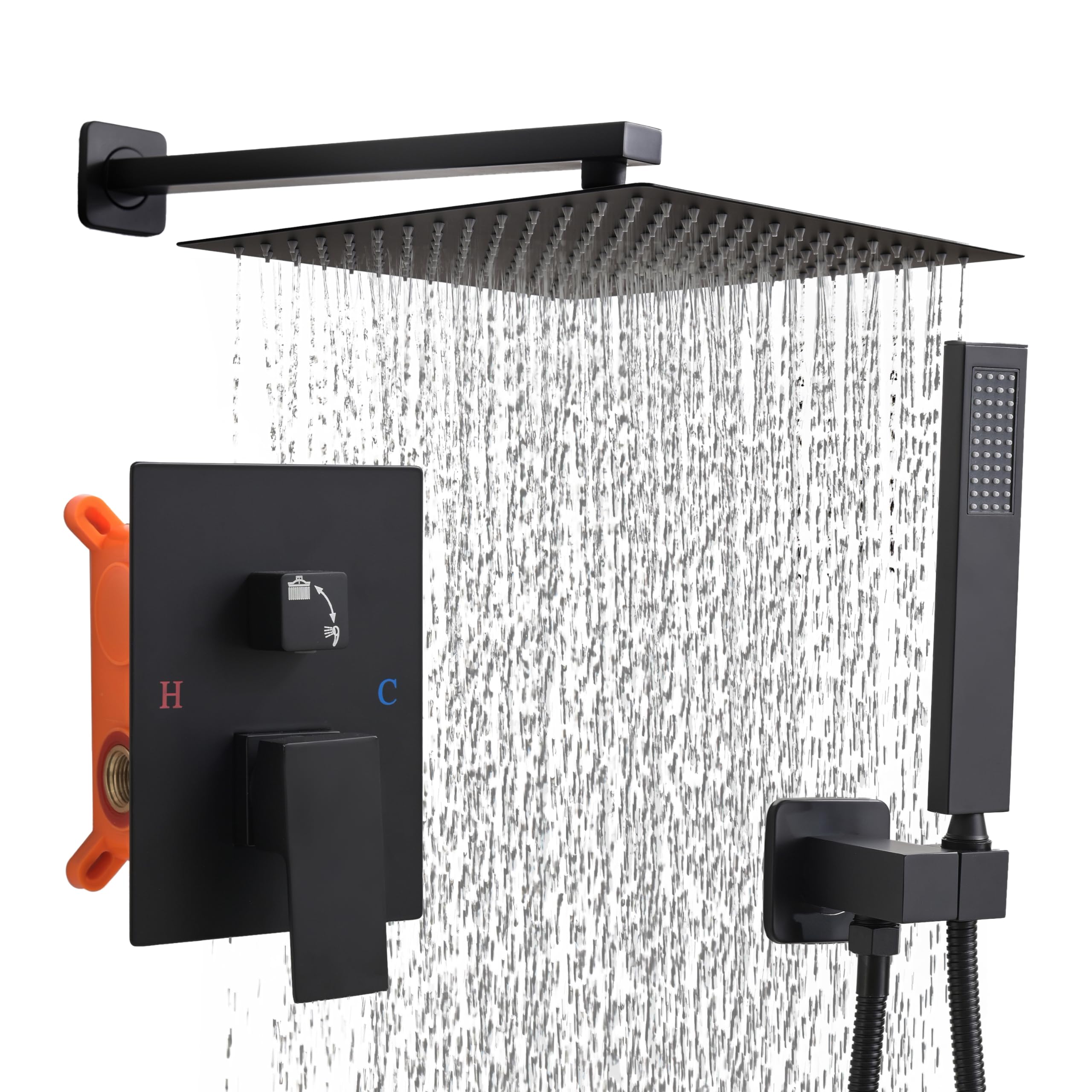 DELAVIN 12 Inch Matte Black Shower System with Fixed Rainfull Shower ...