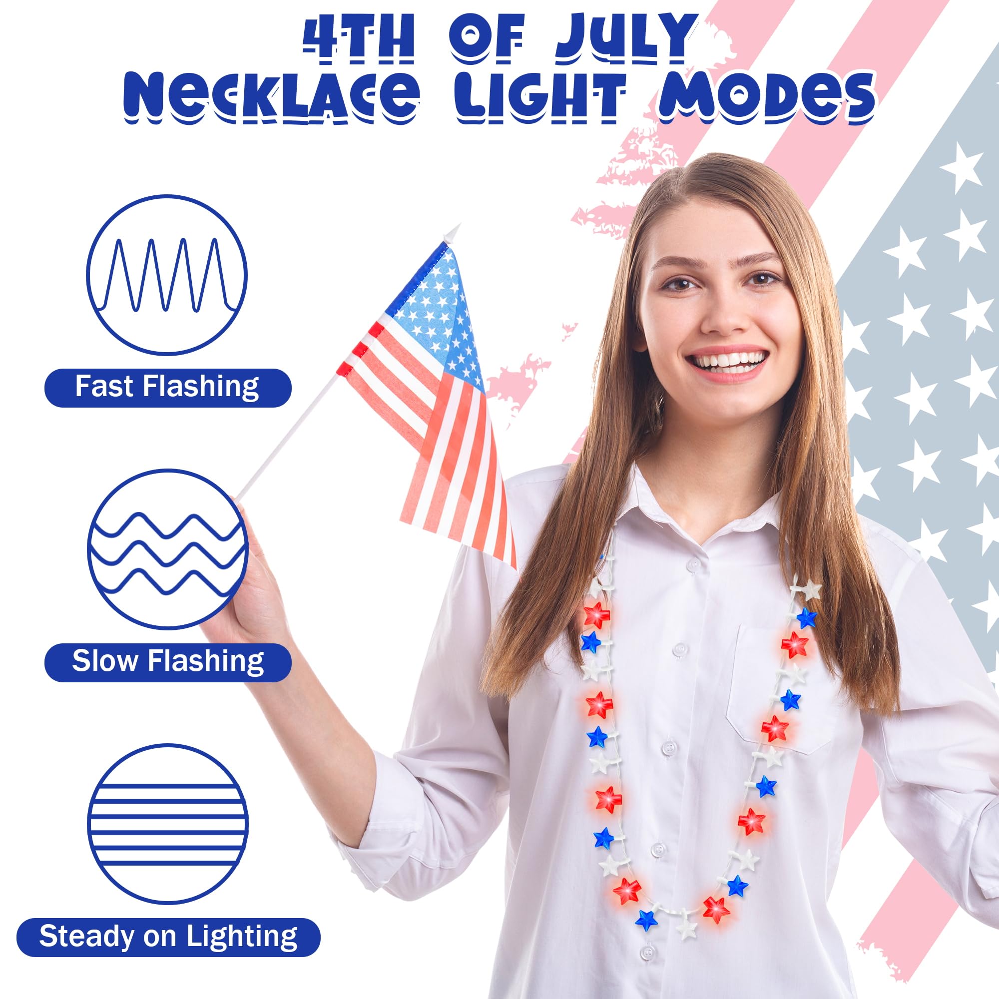 Snapklik.com : 4th Of July Necklace, 3PCS Independence Day Light Up Necklace Bulk, Red White ...