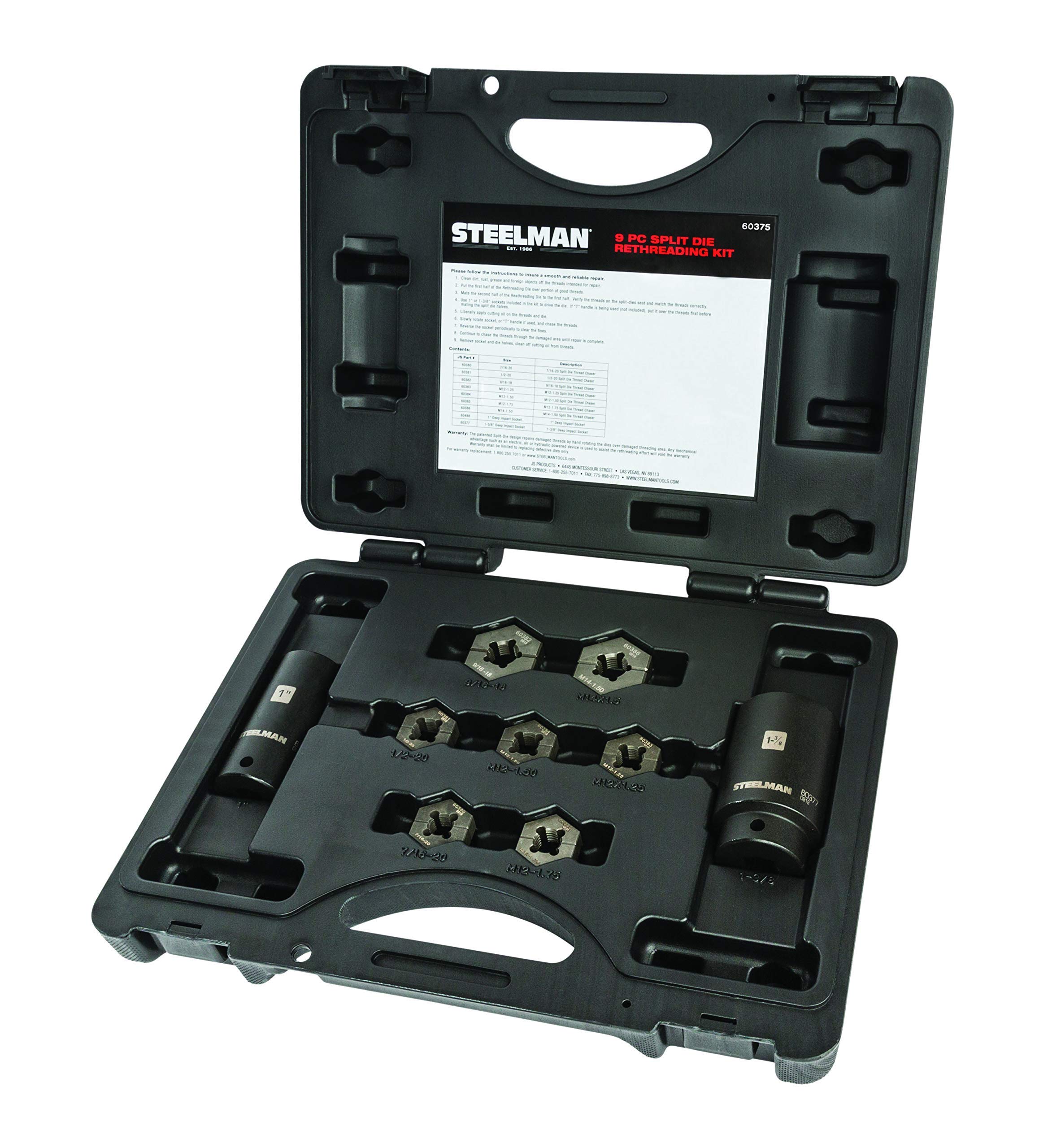 Snapklik.com : Steelman 9-Piece Split Die Wheel Stud Repair/Rethreading Kit